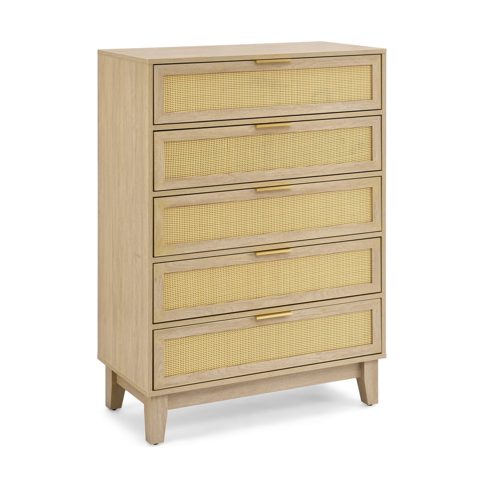 RONSHIN 5-Drawer Chest For Bedroom, Rattan Chest Of Drawers, Modern ...