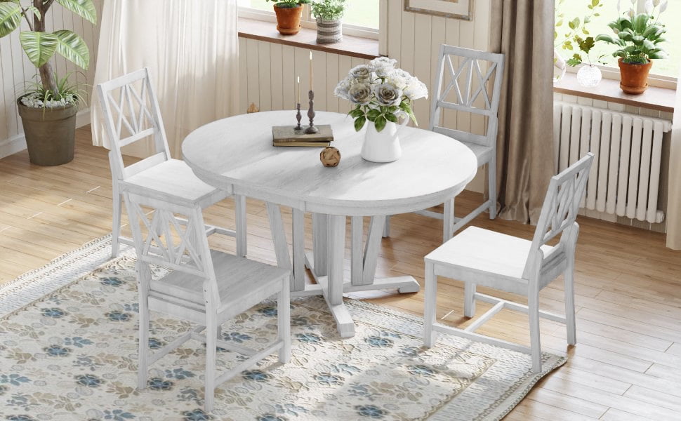 RONSHIN 5-Piece Extendable Dining Table Set with 4 Chairs, Farmhouse ...