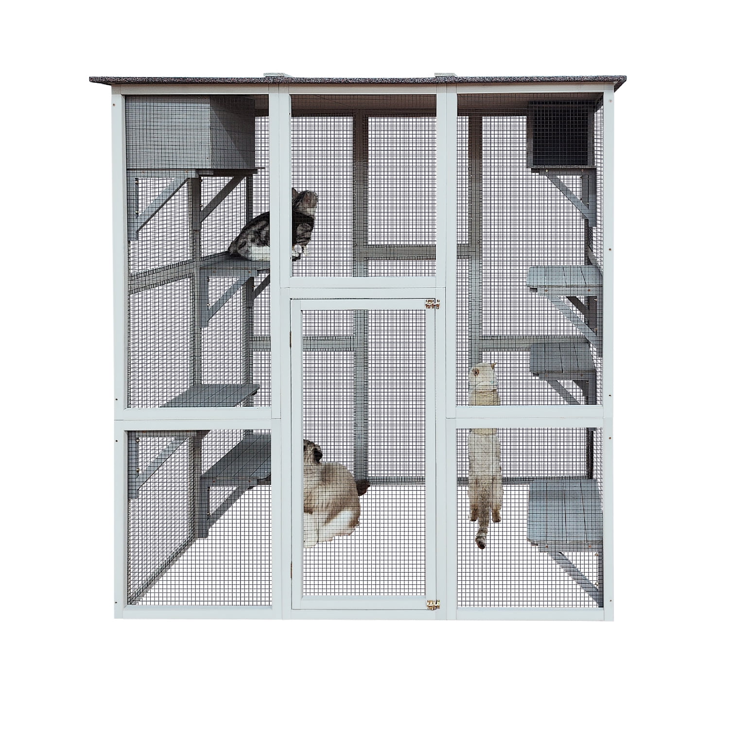 RONSHIN 71" Outdoor Cat Enclosure Cat House Weatherproof Asphalt Roof ...