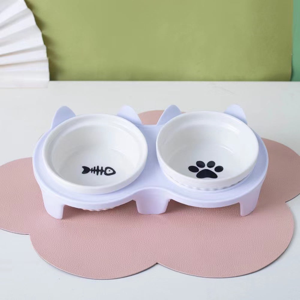 RONSHIN Cat Ceramic Double Bowls 300ml Large Capacity Non-slip Food ...