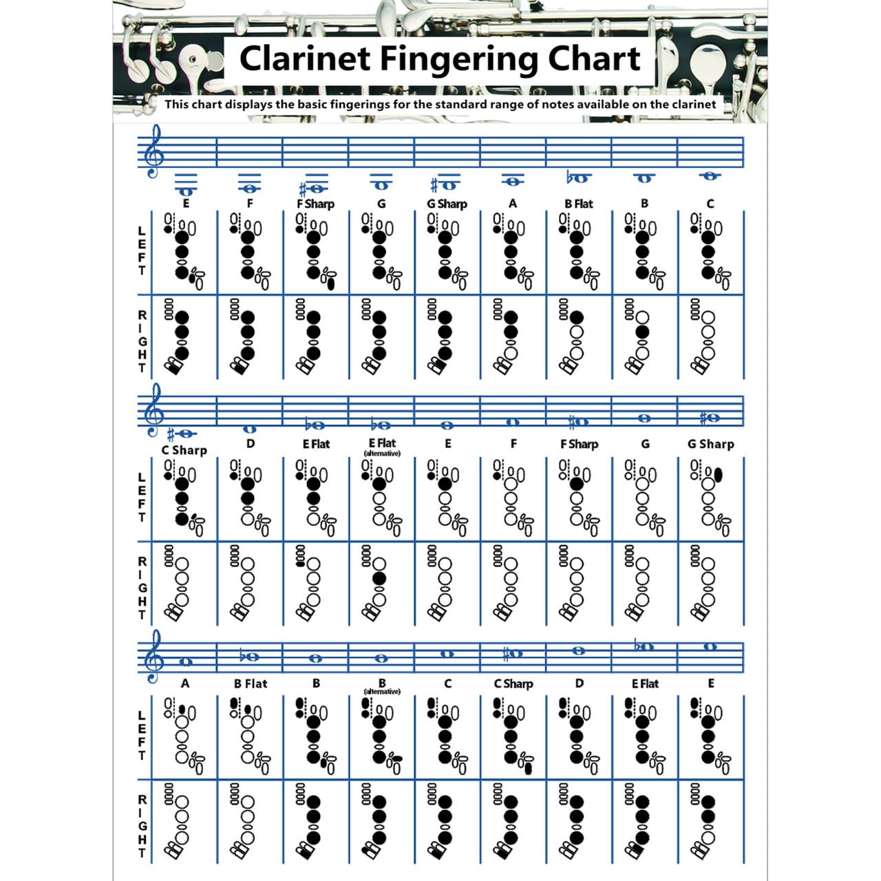 RONSHIN Clarinet Chord Chart Reference Poster Easy Reading Chords ...