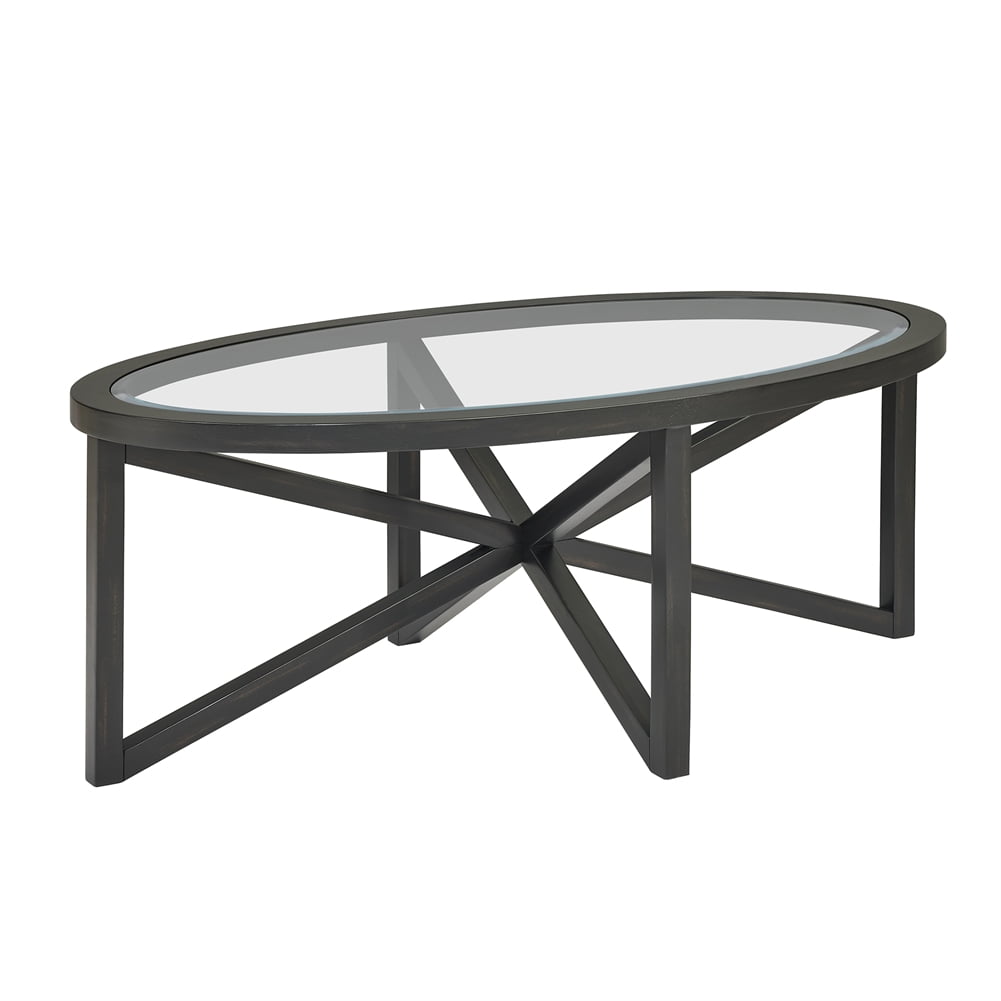 RONSHIN Coffee Table, Round Glass Coffee Table With Tempered Glass Top ...