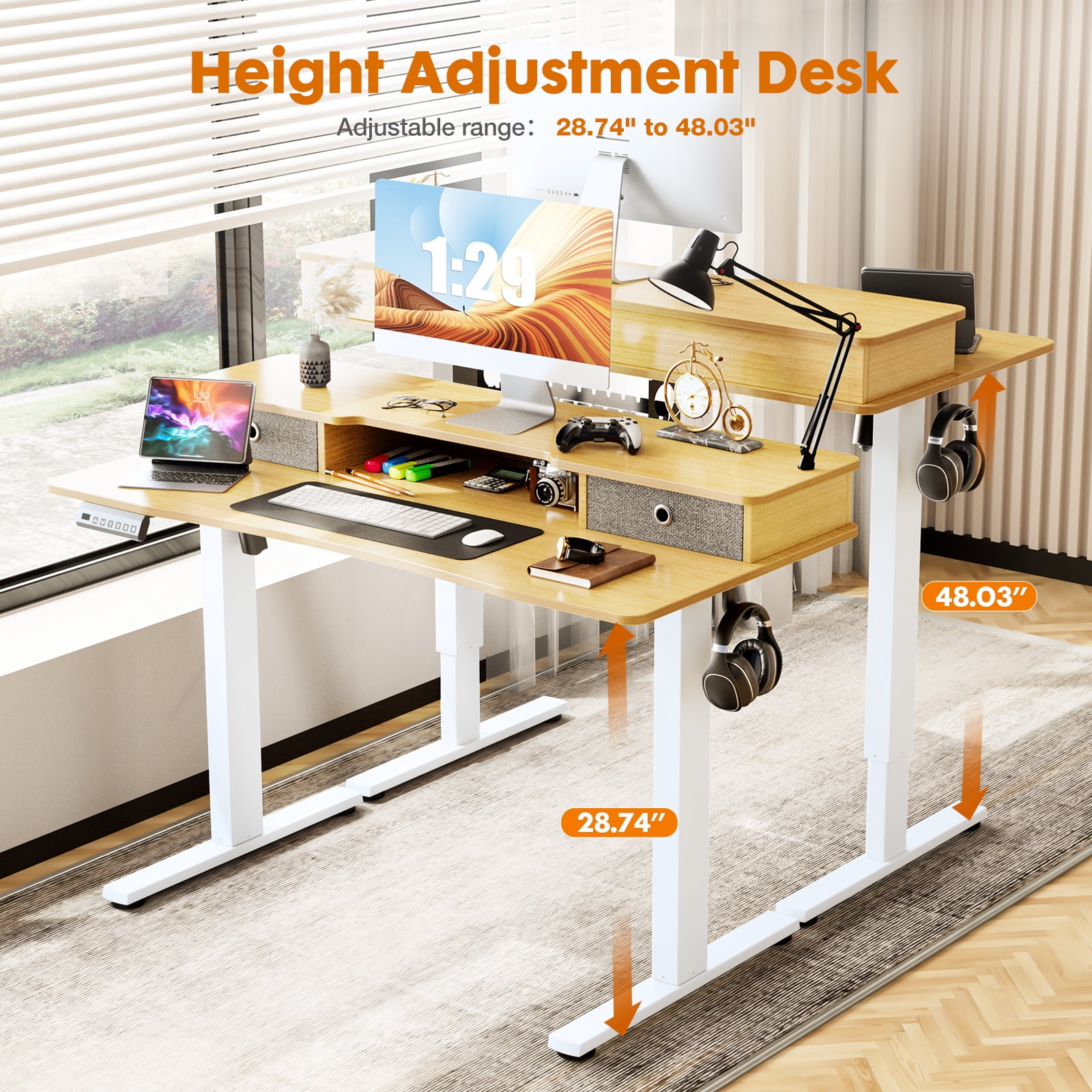 RONSHIN Electric Standing Desk, Standing Computer Desk with Double ...