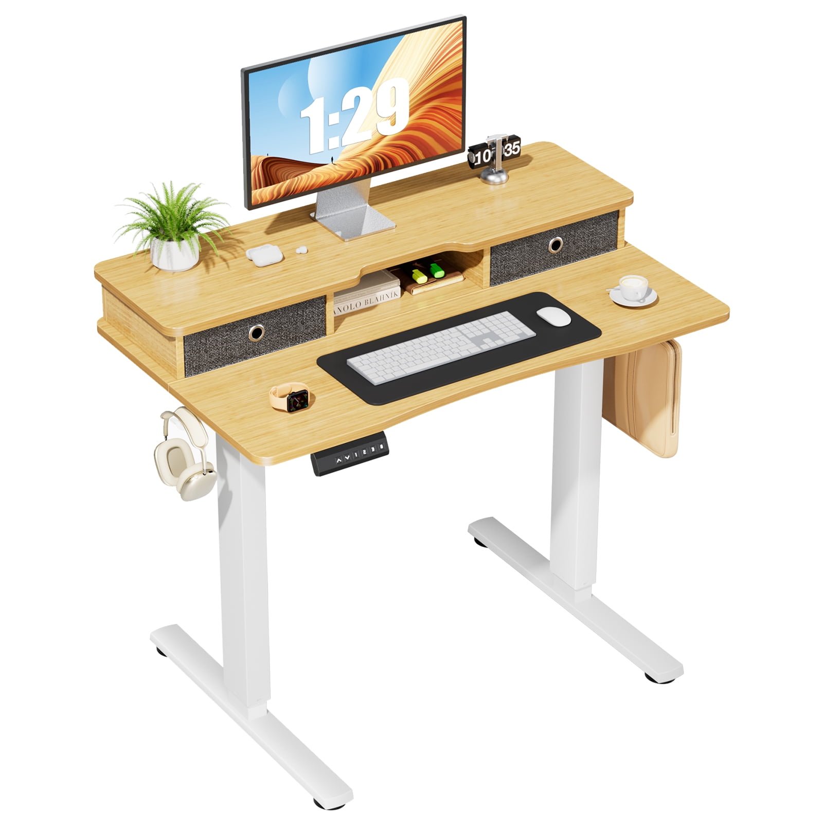 RONSHIN Electric Standing Desk, Sit Stand Desk Electric with 2 Drawers ...
