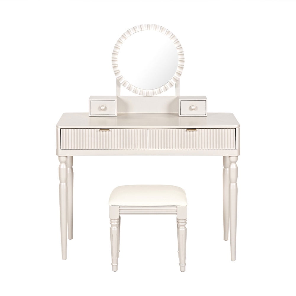 RONSHIN Engineered Wood Luxury Vanity Table with Round Mirror, Height ...