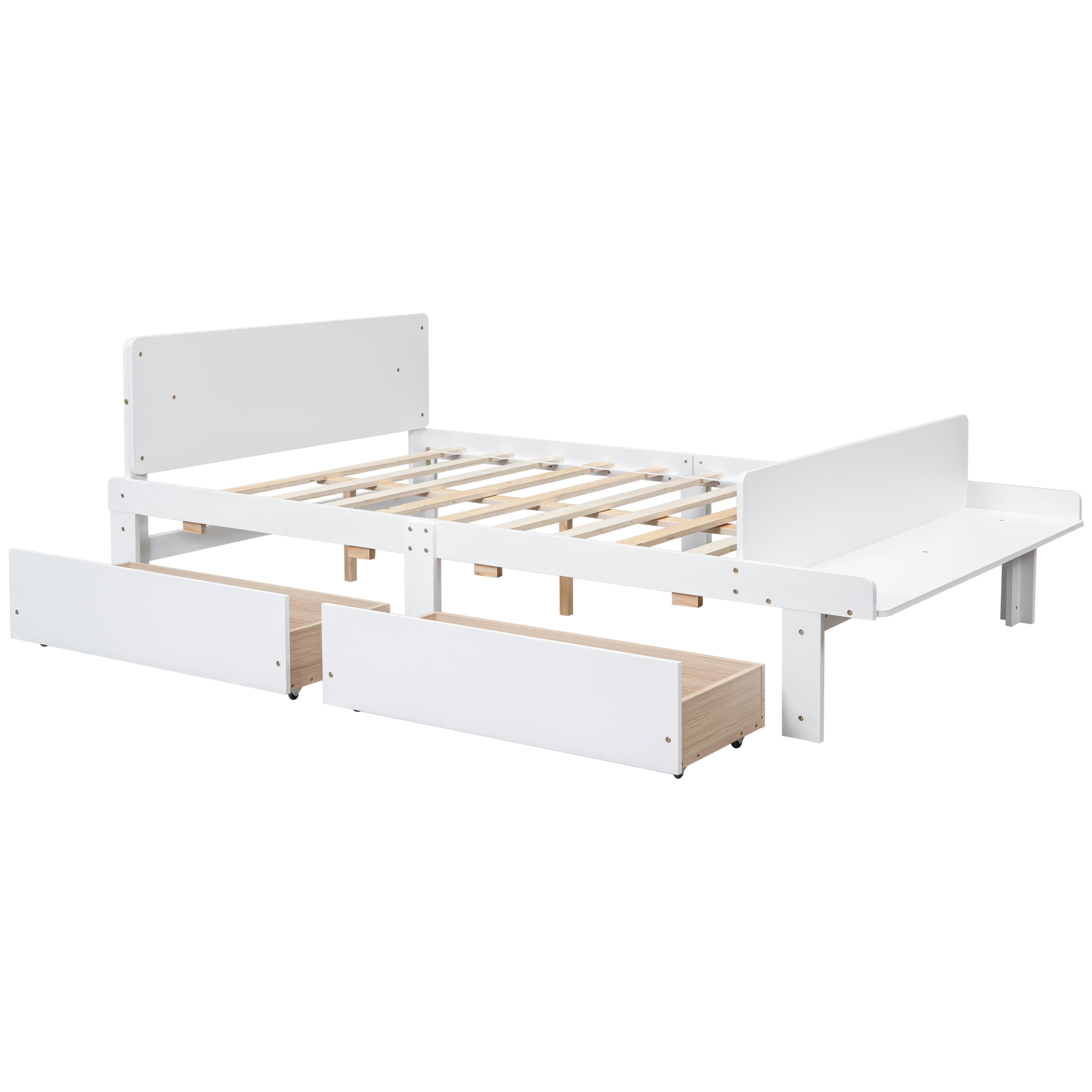 RONSHIN Full Size Bed with Footboard Bench, Wooden Full Platform Bed ...