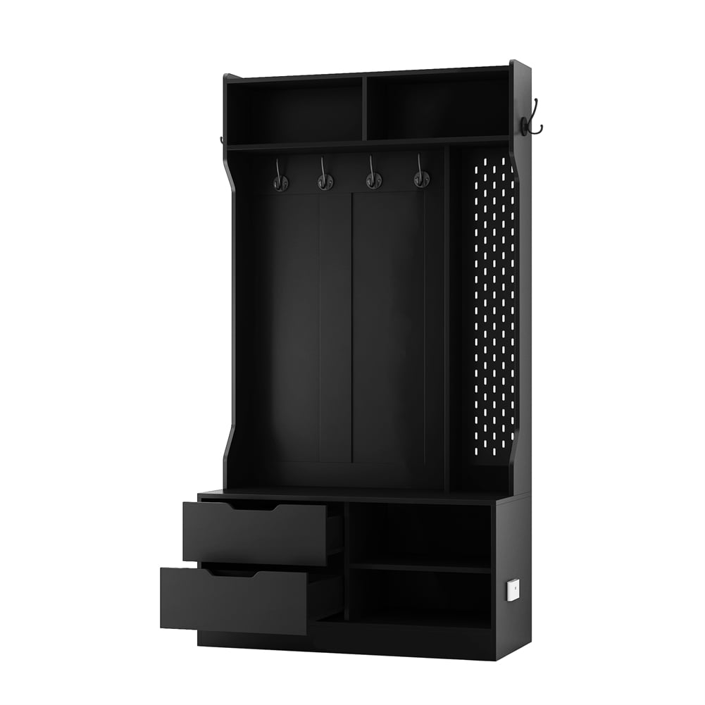 RONSHIN Hall Tree With 6 Hooks, Coat Hanger, Entryway Bench, Drawers ...