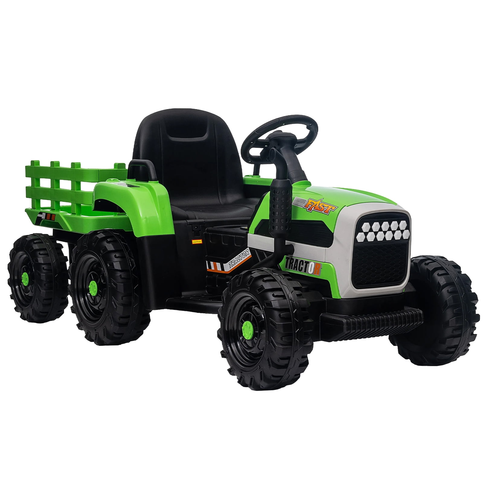 RONSHIN Kids Ride on Tractor with Trailer 12V Battery Powered 3-speed ...