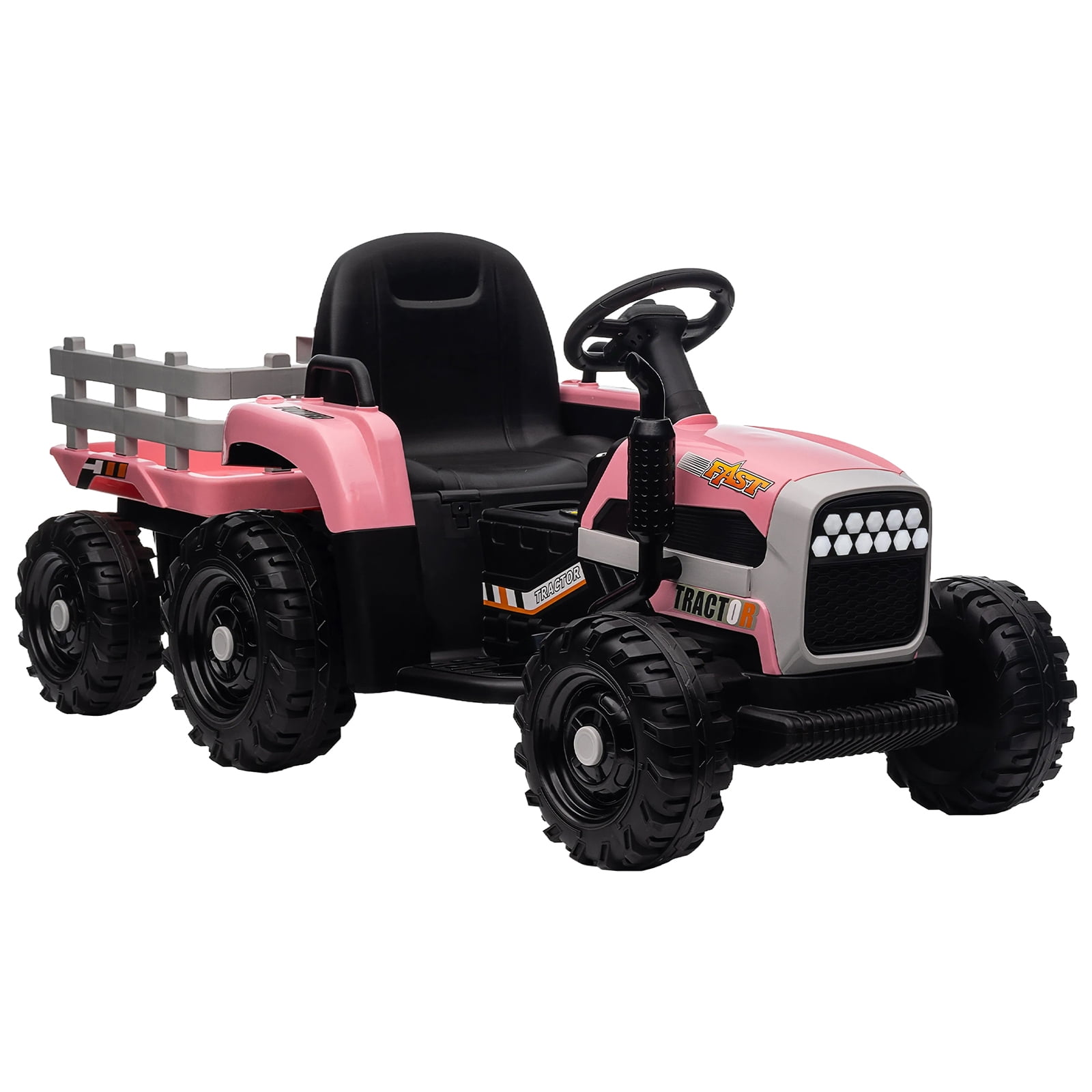 RONSHIN Kids Ride on Tractor with Trailer 12V Battery Powered 3-speed ...