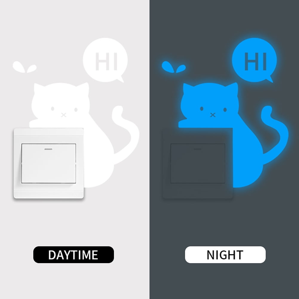 RONSHIN Luminous Switch Stickers Cartoon Hi Cat Wall Stickers Glow In ...