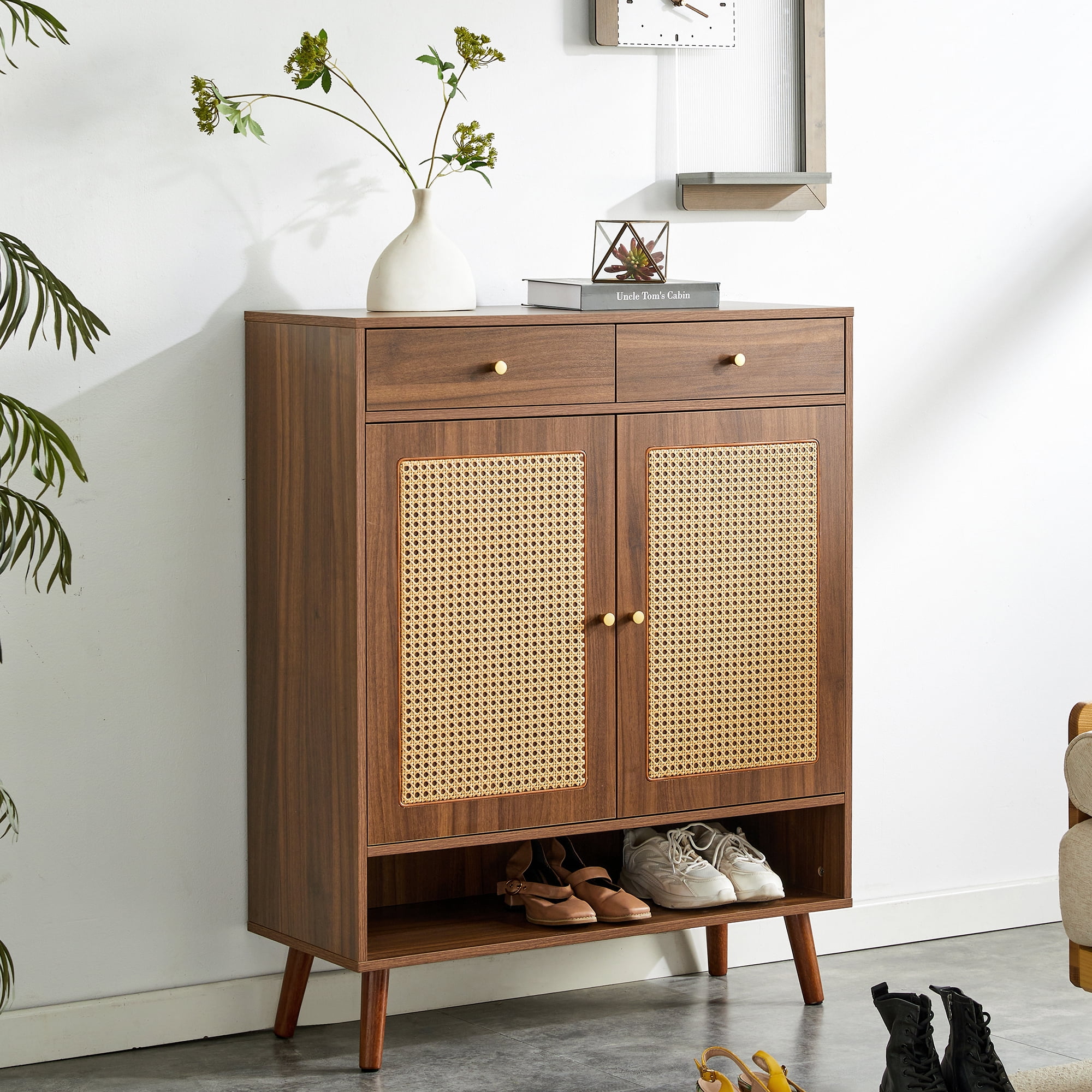RONSHIN Modern Minimalist Walnut MDF Shoe Cabinet - Nordic, Japanese ...