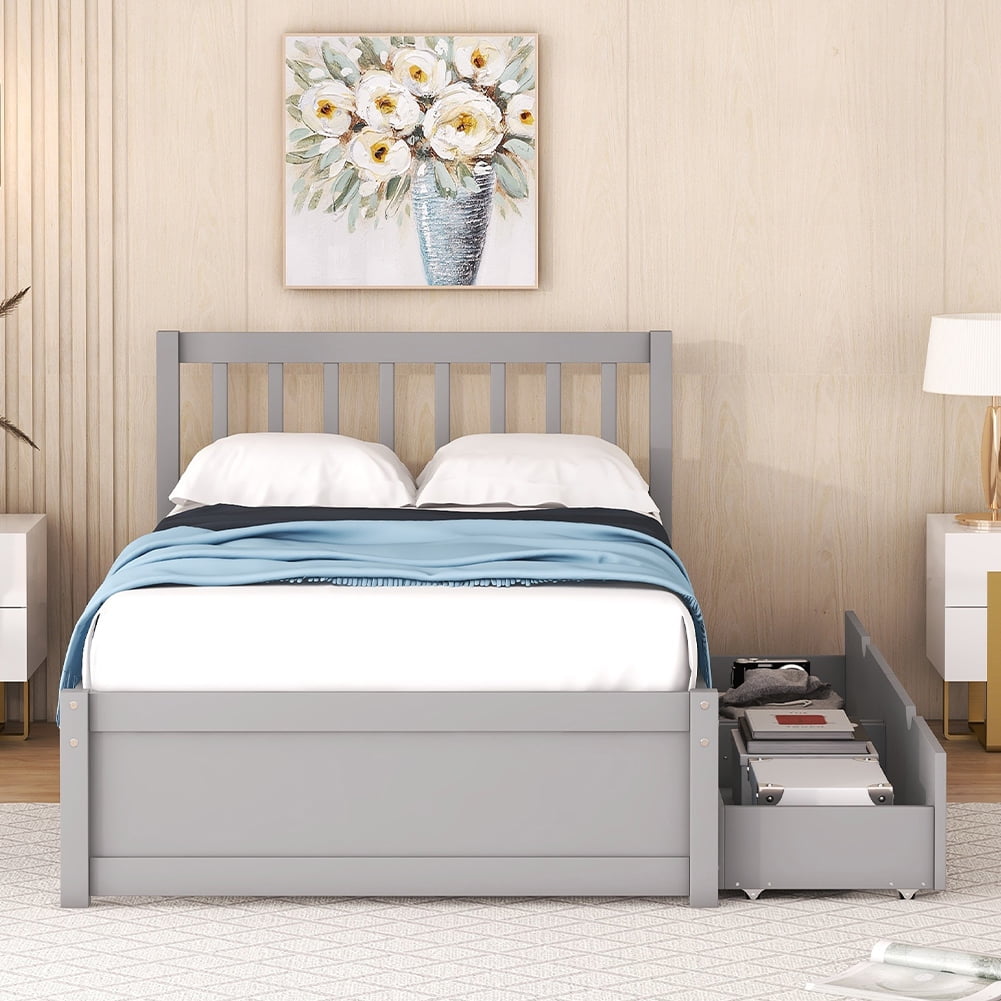 RONSHIN Modern Twin Size Platform Bed with 2 Drawers, Headboard And ...