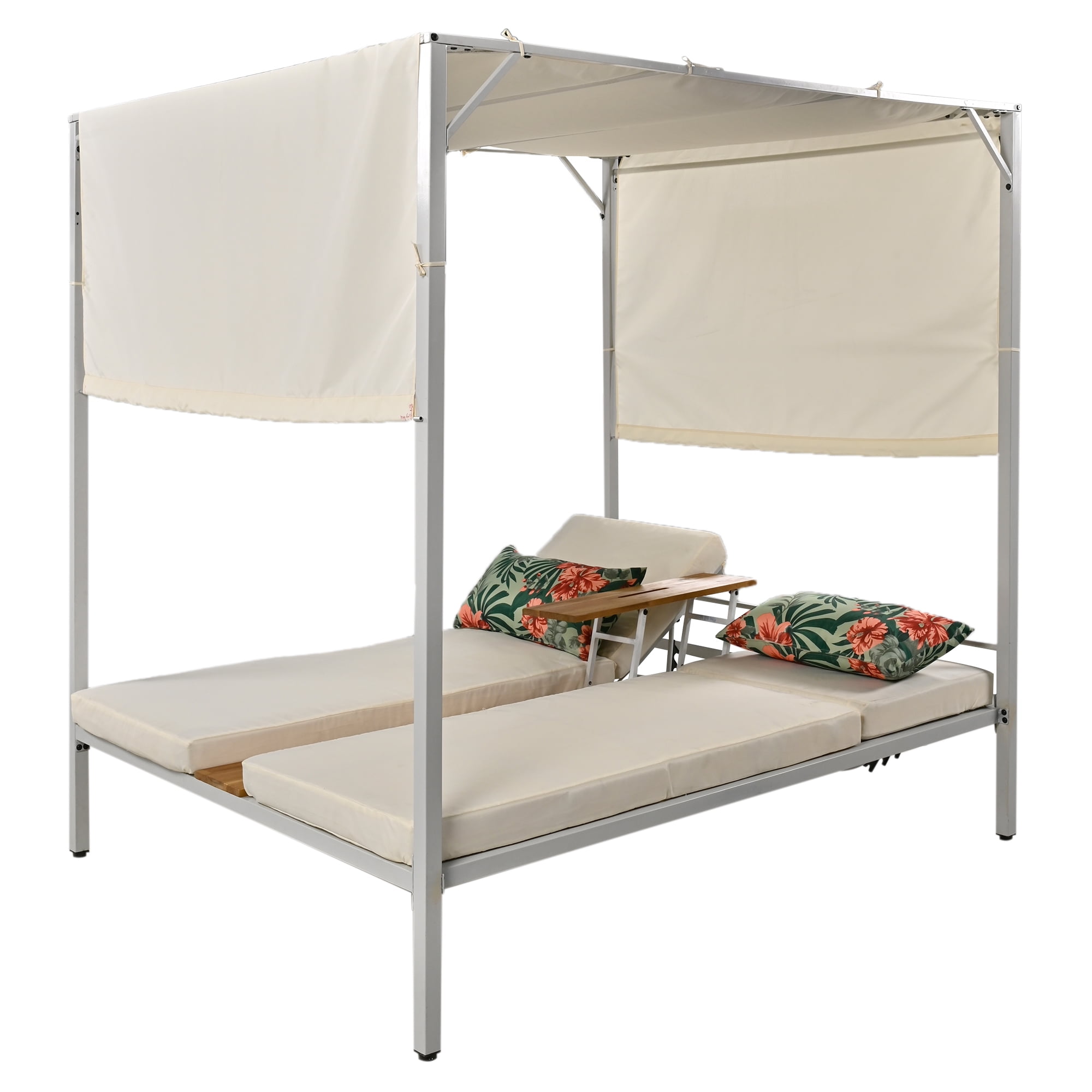 RONSHIN Outdoor Patio Sunbed Daybed,Upholstered Patio Bed with Cushions ...