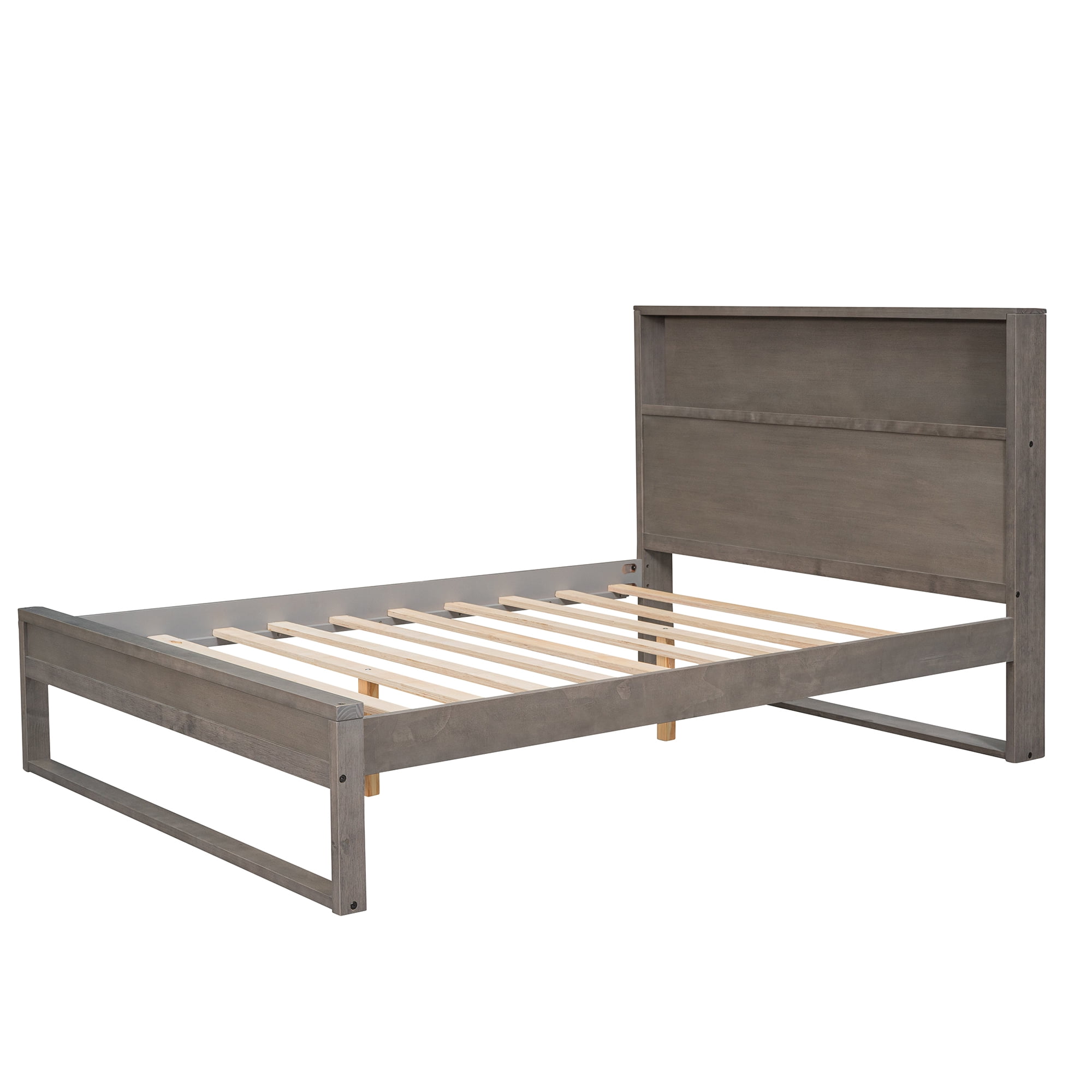 RONSHIN Queen Size Platform Bed, Wood Bed Frame with Sockets, USB Ports ...
