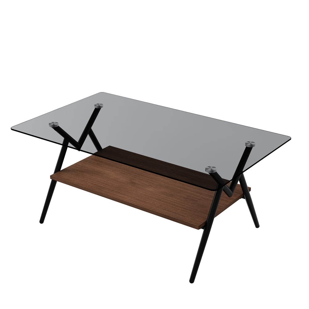 RONSHIN Rectangle Coffee Table, Contemporary Tempered Glass Coffee ...