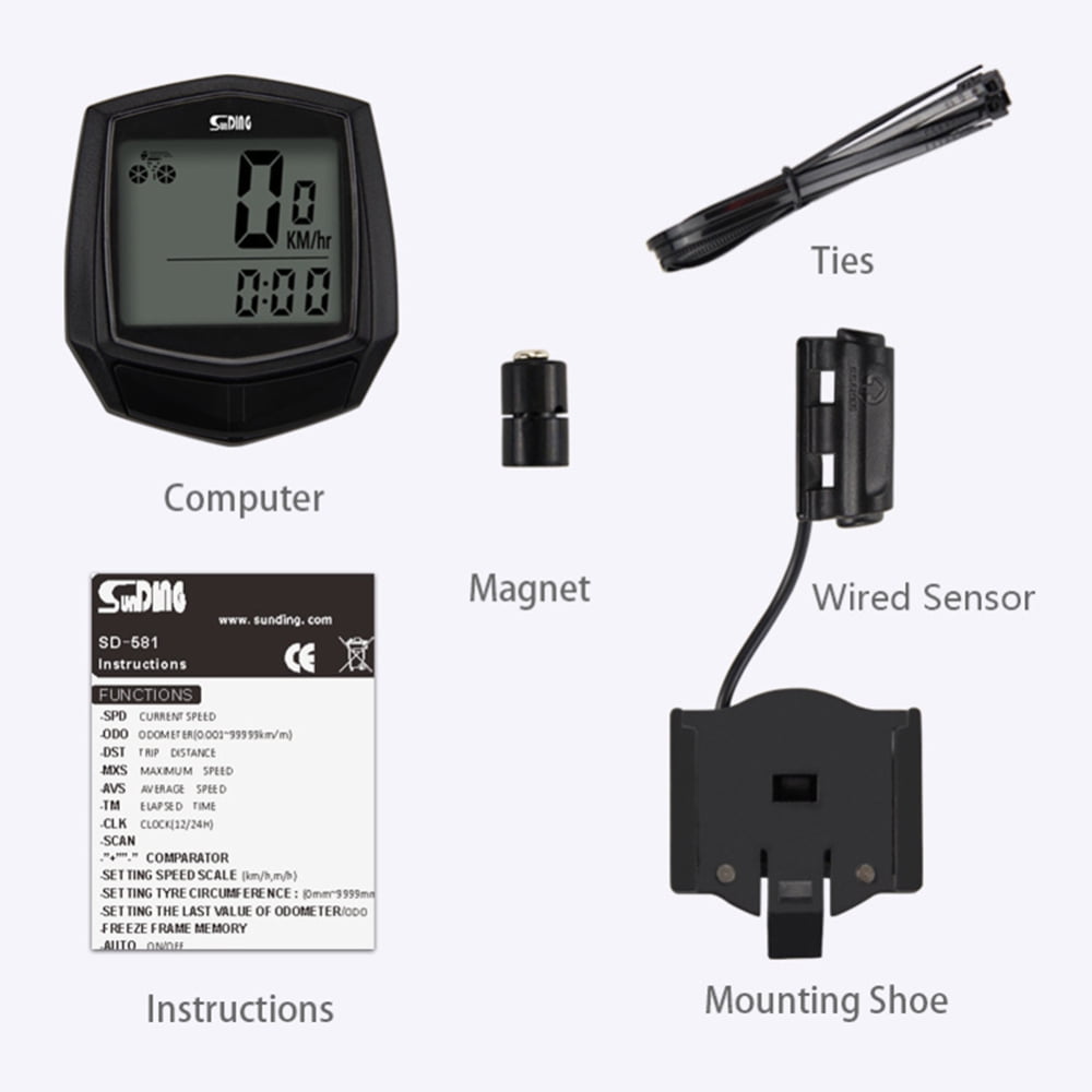 RONSHIN Sd-581 1.5-inch Bicycle Wired-Odometer Code Table Multi-function Waterproof Speedometer ...