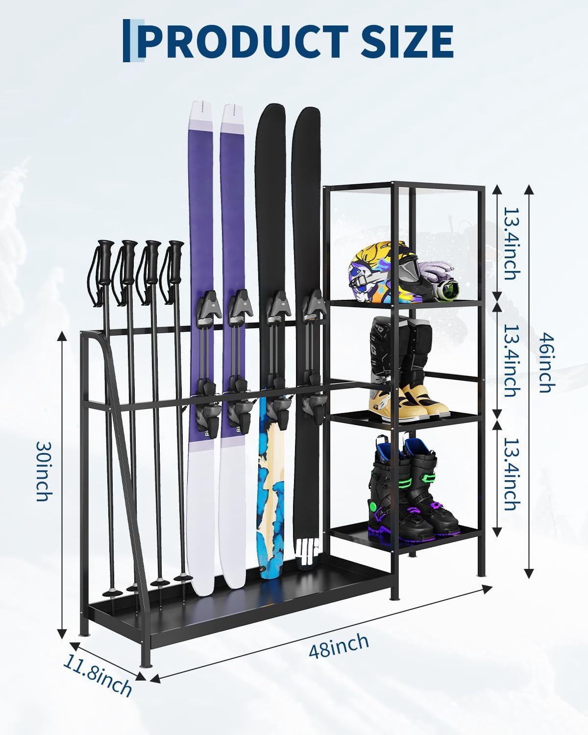 RONSHIN Ski Storage Rack 48L×11.8W×46H, Heavy-Duty Steel Floor Ski ...