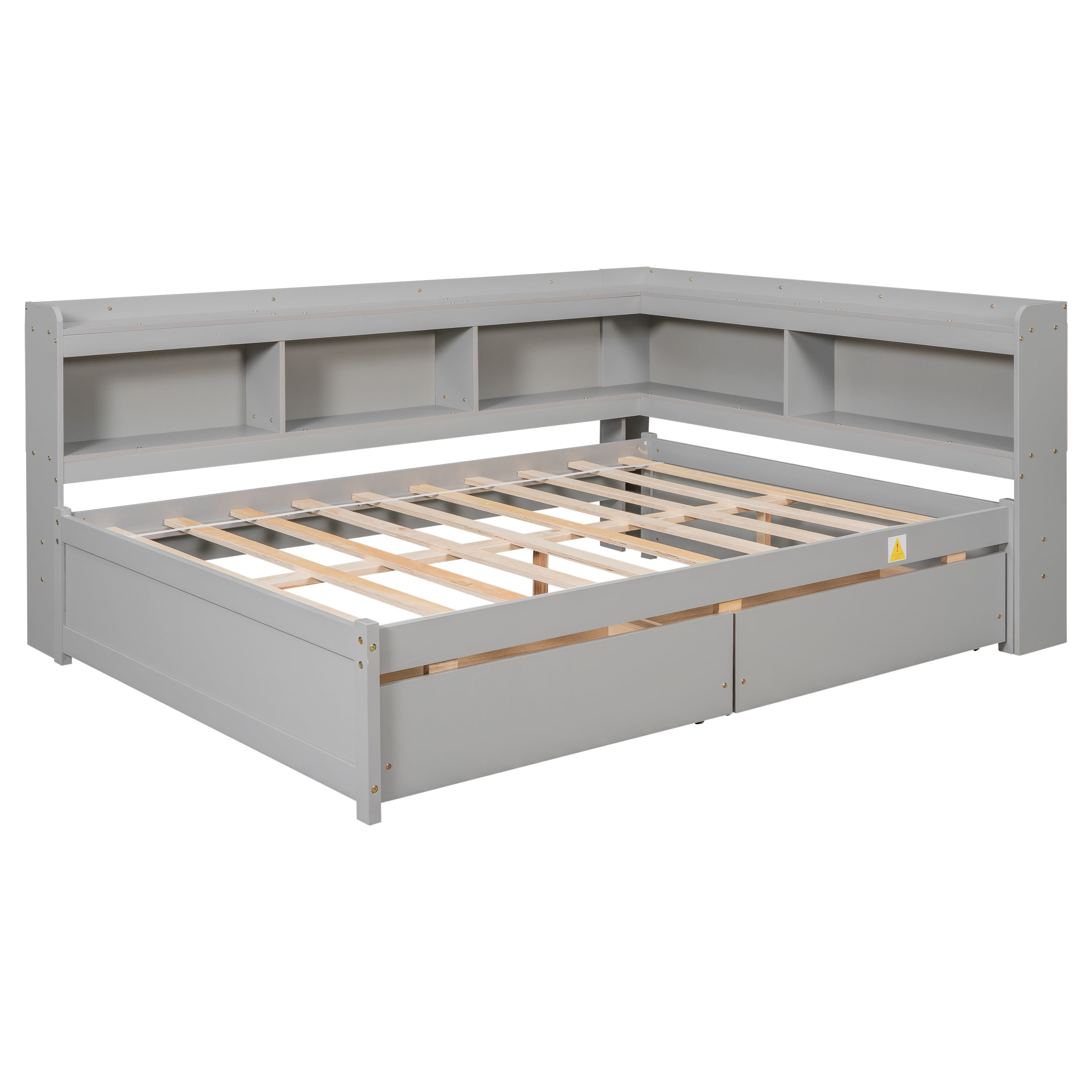 RONSHIN Solid Wood Pine Full Bed Frame Bedstead with L-shaped Bookcases ...