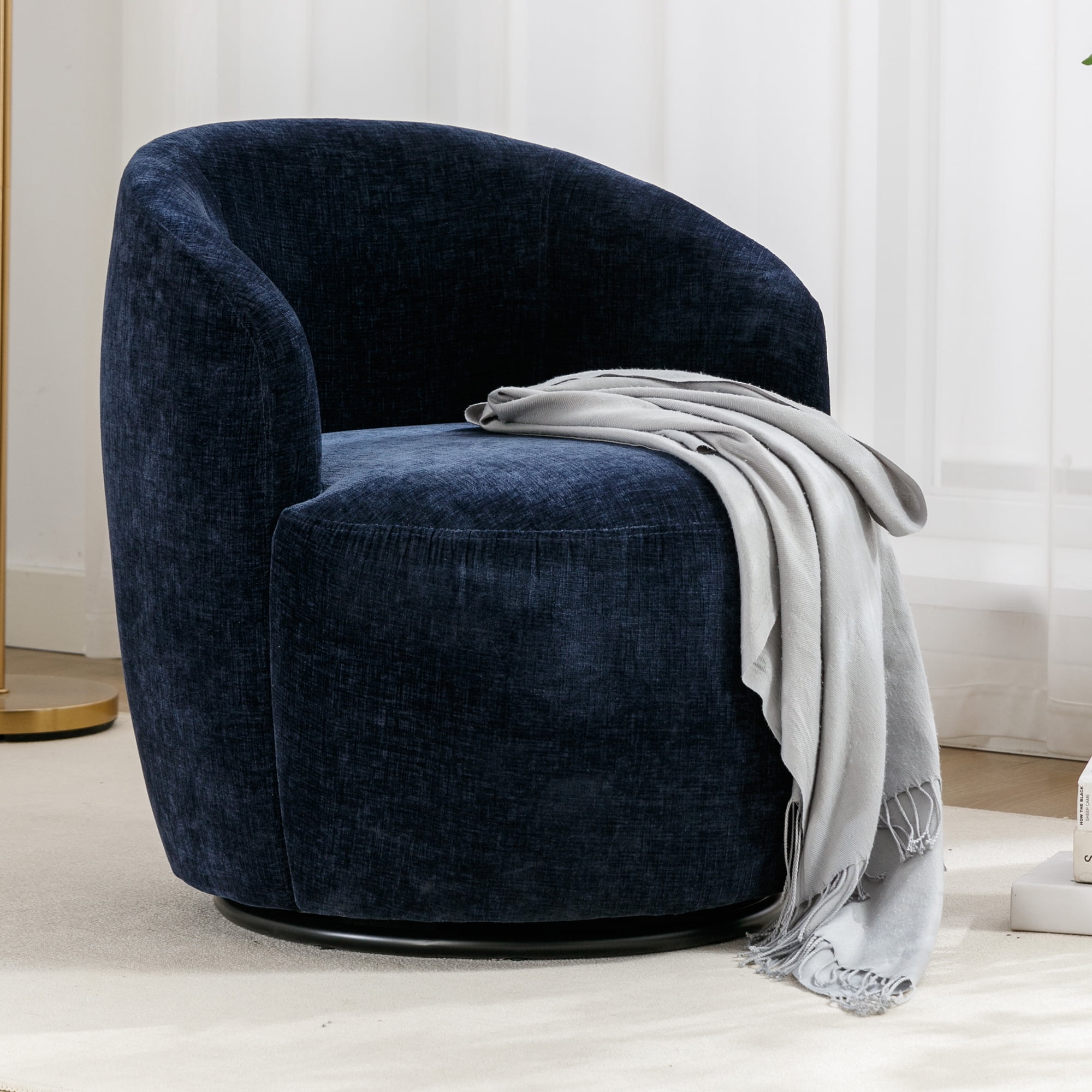 RONSHIN Swivel Accent Chair, Swivel Barrel Chair with Wood Frame, Round ...