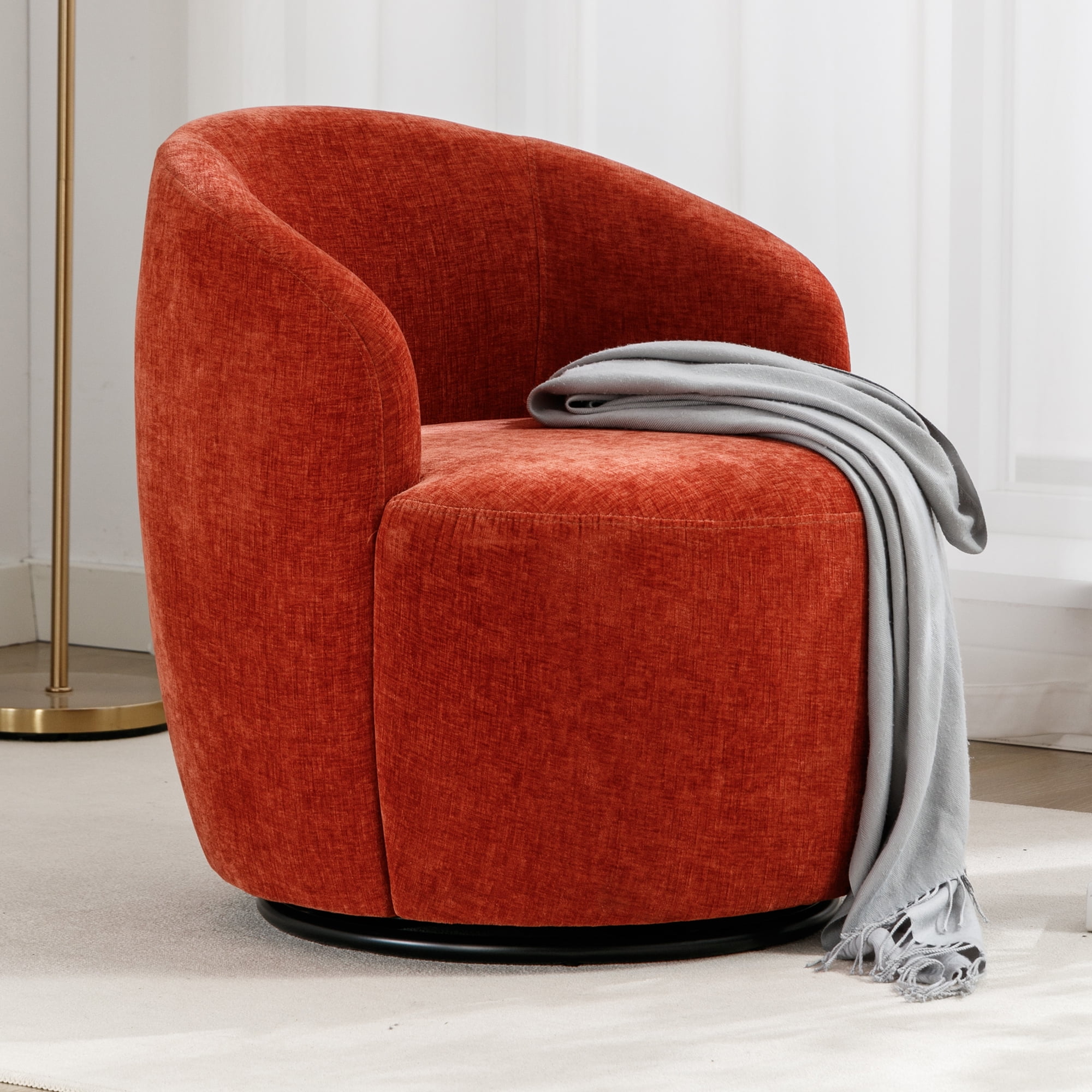 RONSHIN Swivel Accent Chair, Swivel Barrel Chair with Wood Frame, Round ...