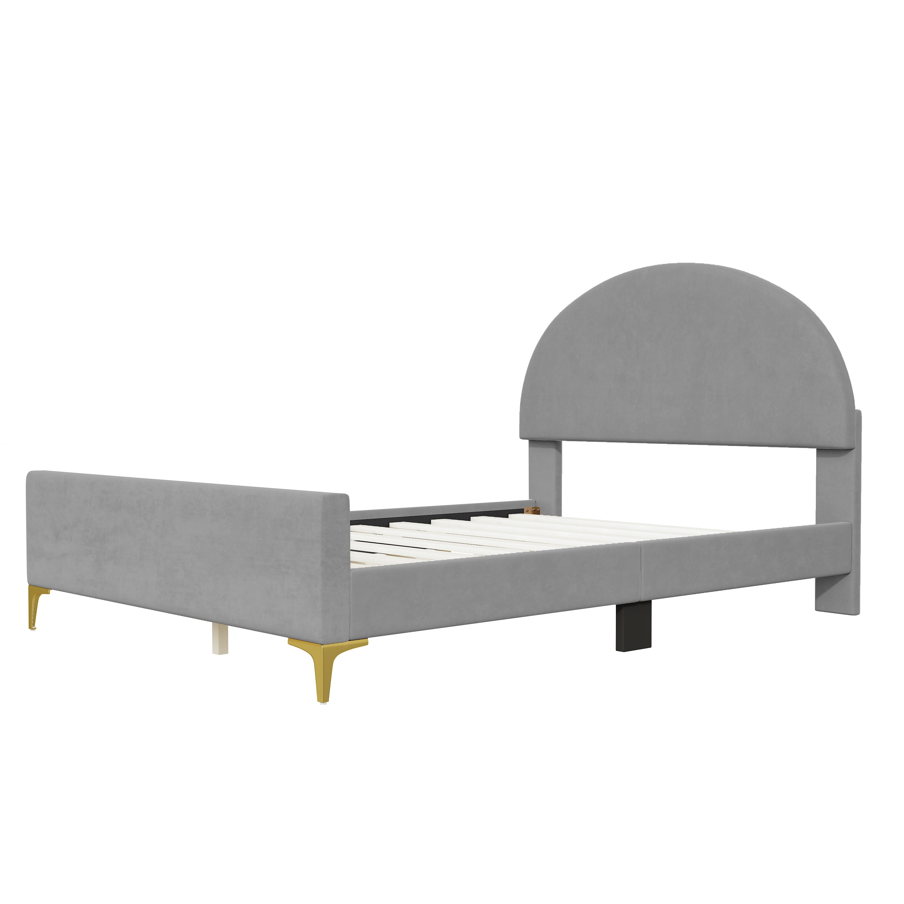 RONSHIN Velvet Full Size Upholstered Platform Bed with Semi-Circle ...