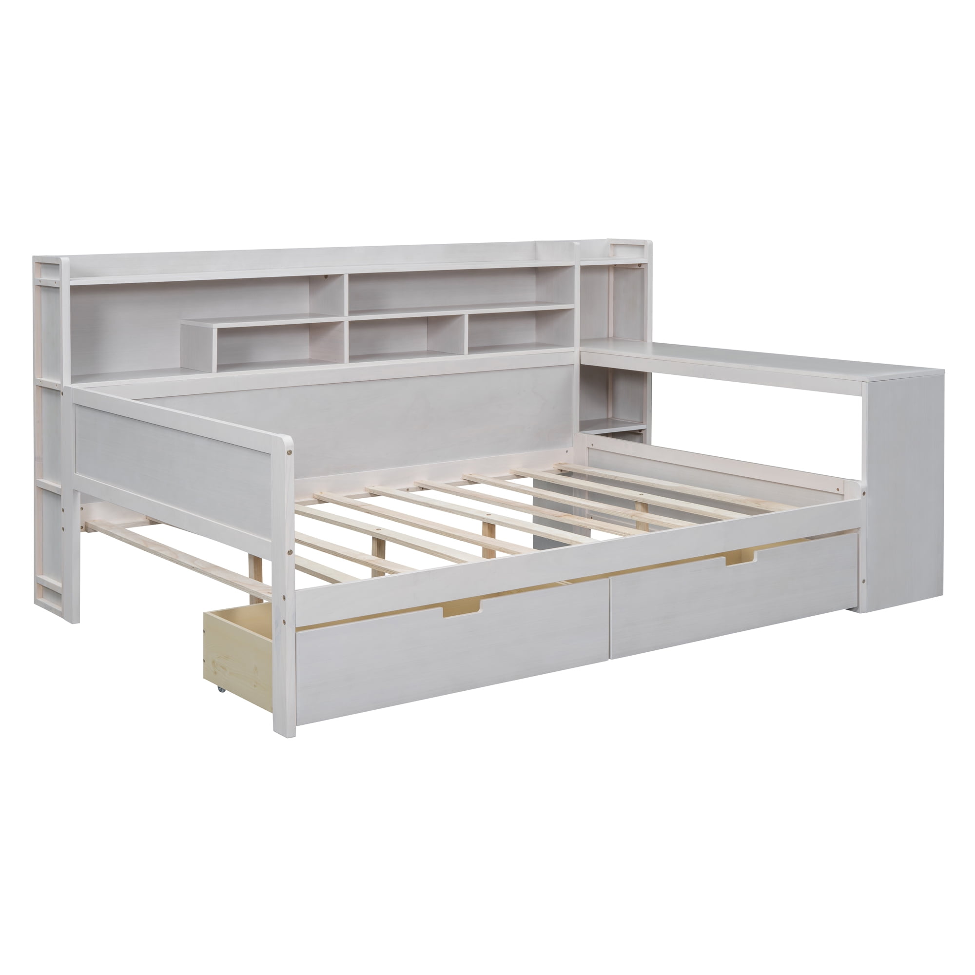 RONSHIN Wood Daybed with Storage Shelves, Multi-Functional Bed with 2 ...