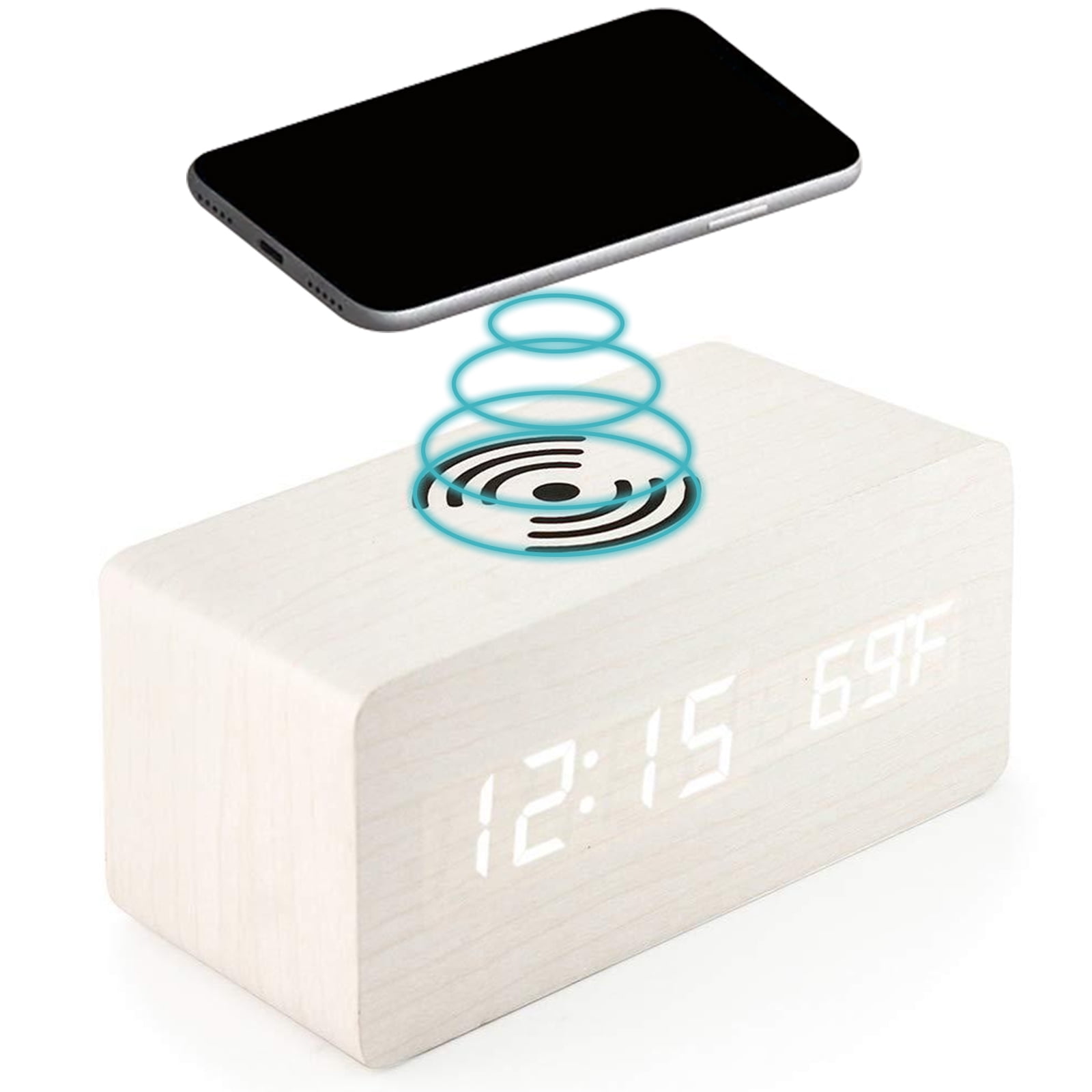 RONSHIN Wooden Digital Alarm Clock 3 Alarms Led Display Wireless ...