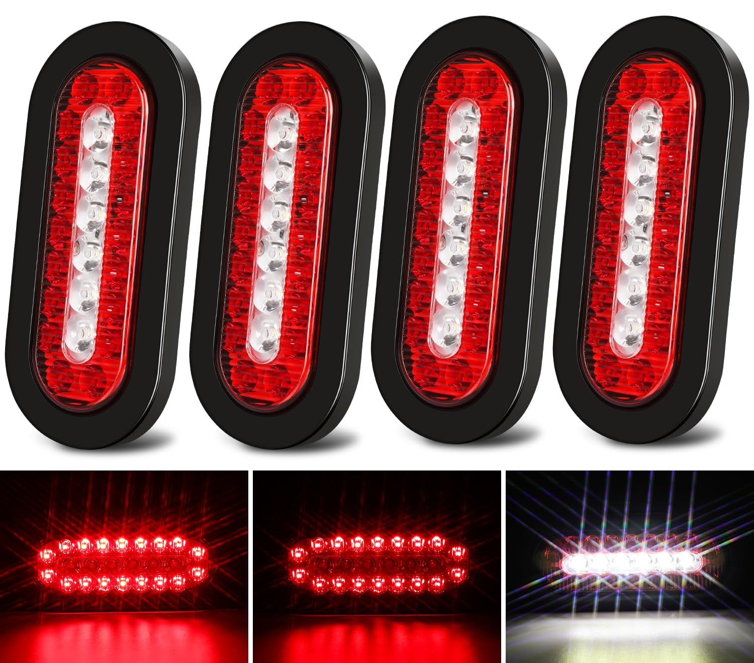 RONSTA 6 inch Oval Truck Trailer Lights, 24 LED Tail Stop Brake Lights ...