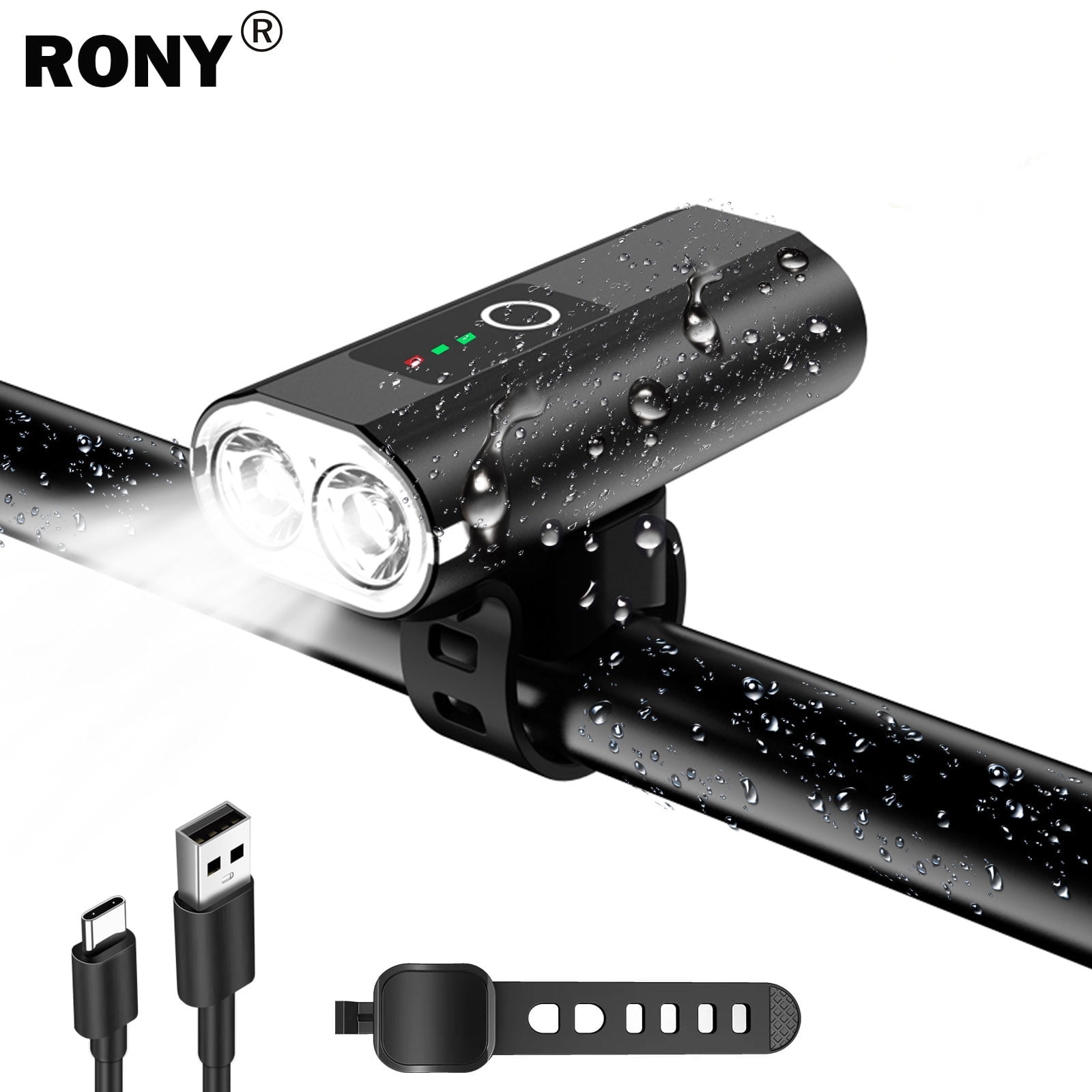 RONY 1000LM Rechargeable Bike Light: IPX6 Waterproof, 5 Modes, Bright ...