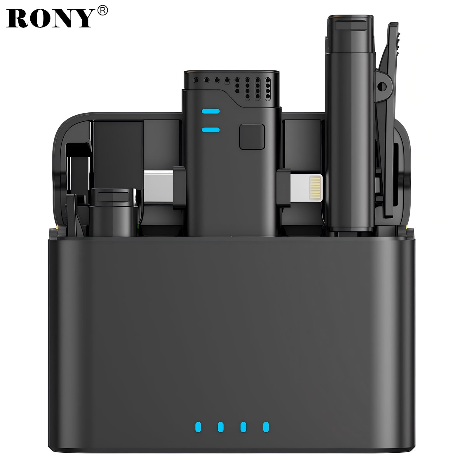 RONY 100FT Wireless Lavalier Microphone with Charging Case, 3-IN-1 Professional Mics Compatible ...