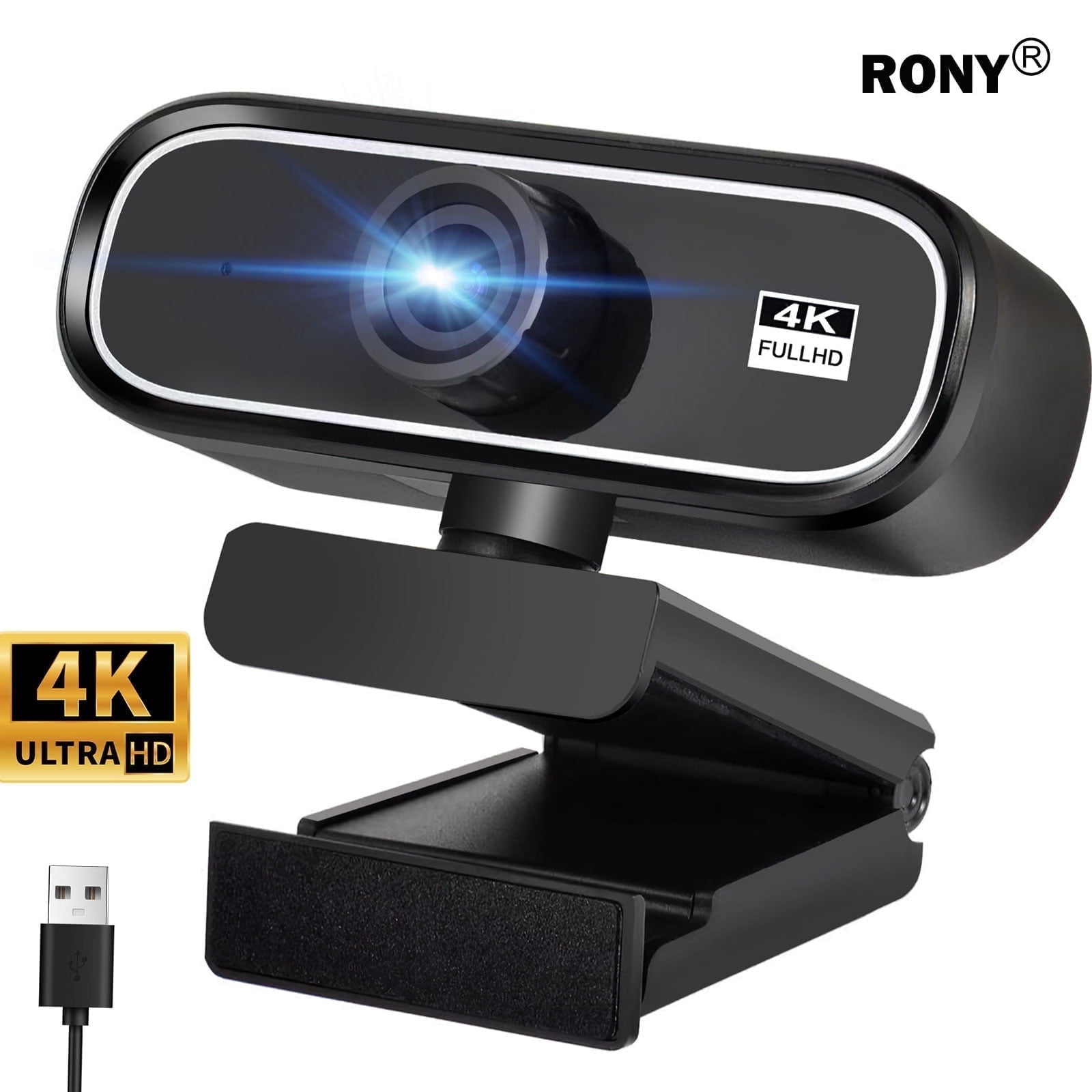 RONY 4K Webcam with Auto Focus & Noise-Canceling Mic: Plug & Play for ...