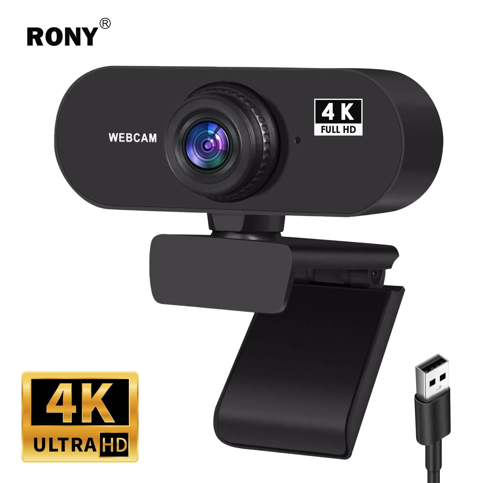 RONY 4K Webcam with Microphone Noise Reduction Autofocus Streaming ...