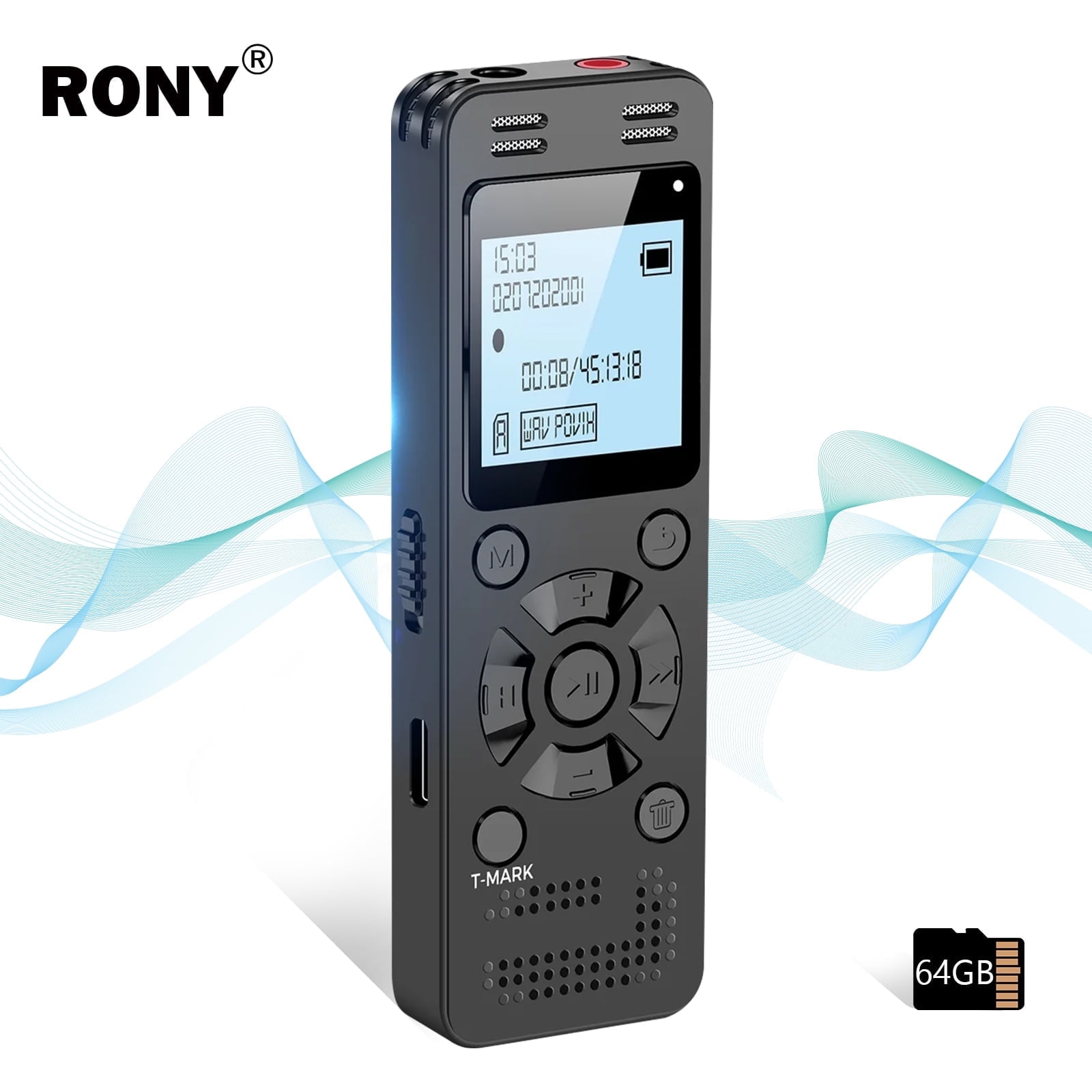 RONY 64GB Digital Voice Recorder: Voice Activated, USB Charge, Playback ...