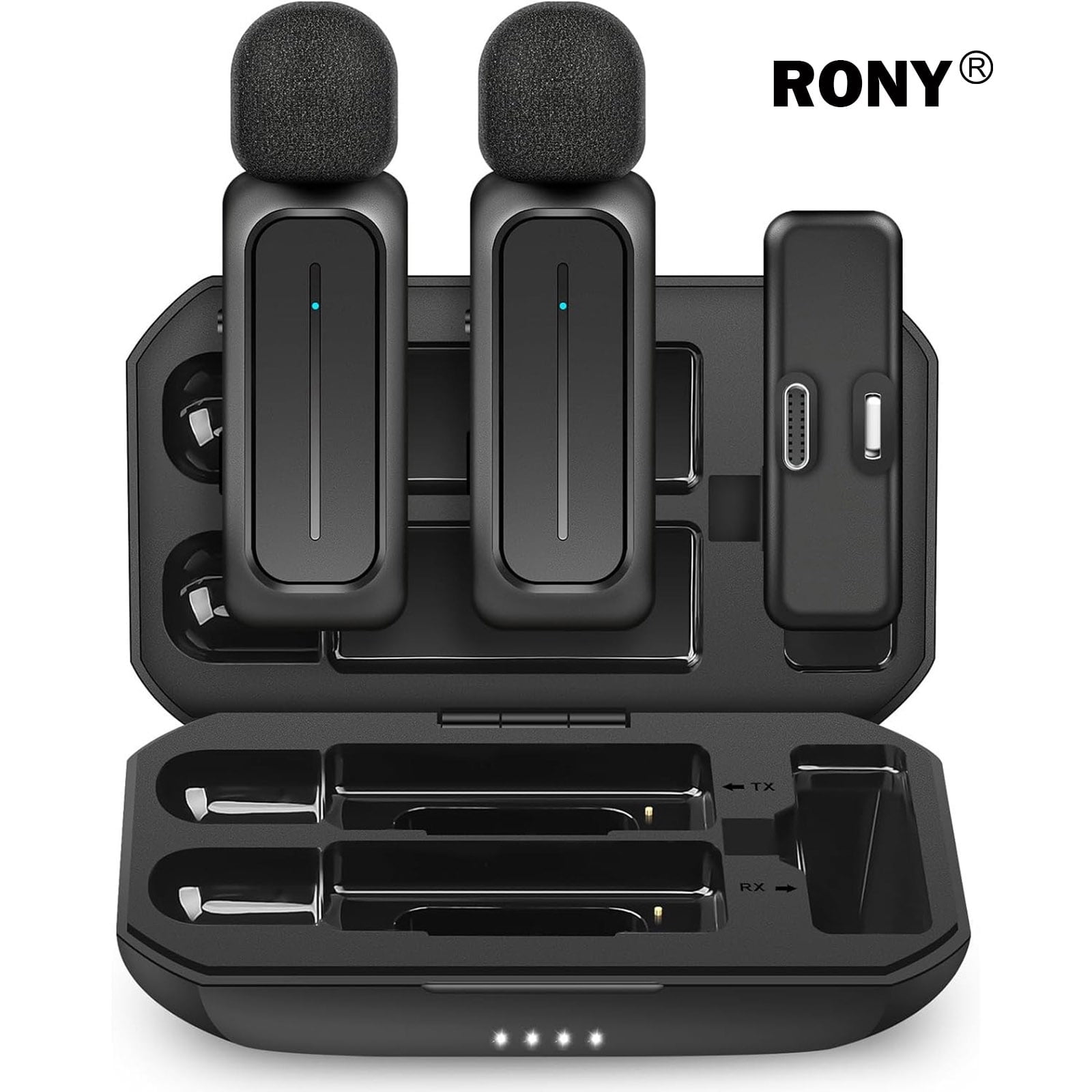 RONY Dual Wireless Lavalier Microphone for iPhone iPad Android with Charging Case - 7H Plug Play ...