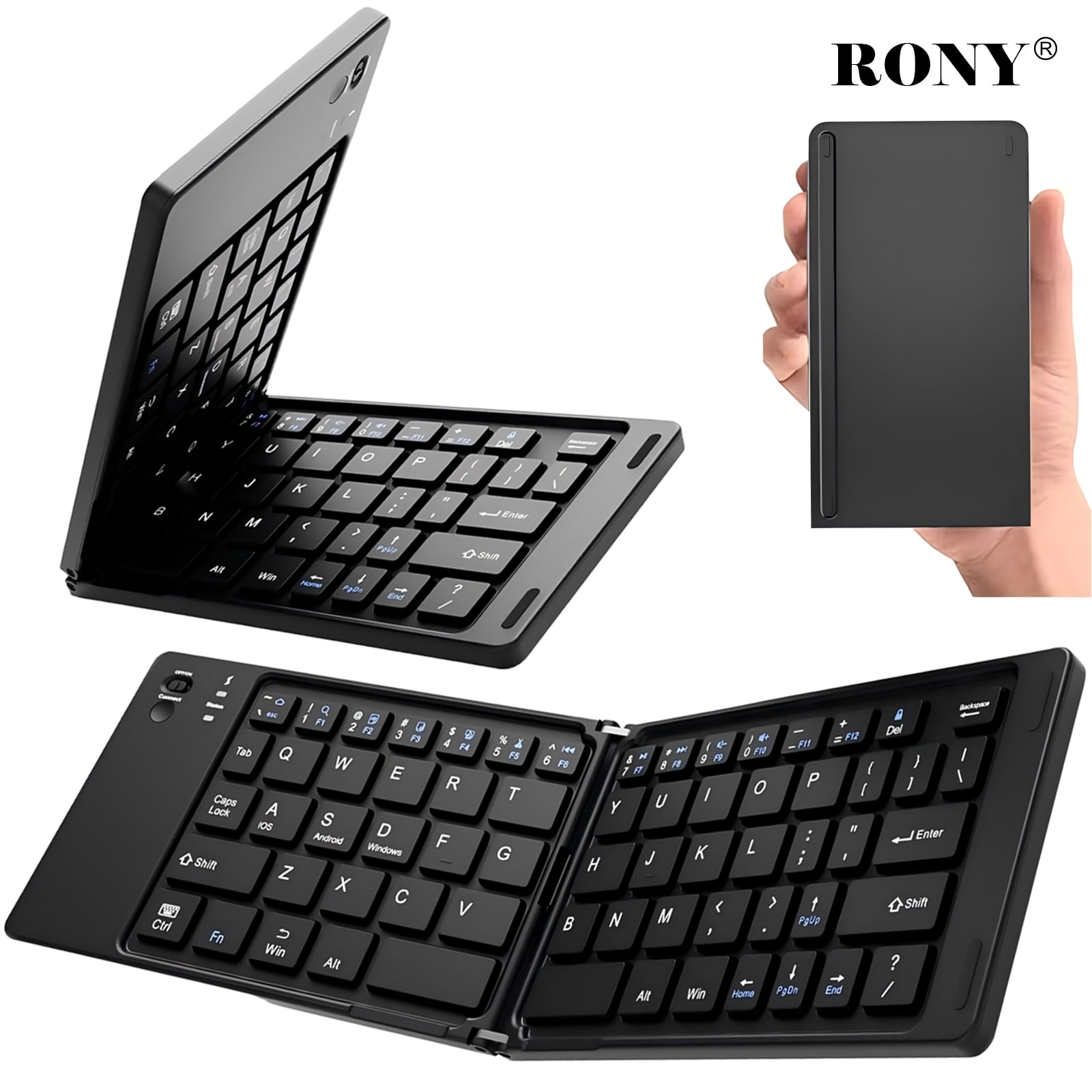 RONY Foldable Bluetooth Keyboard: Rechargeable Folding Wireless ...