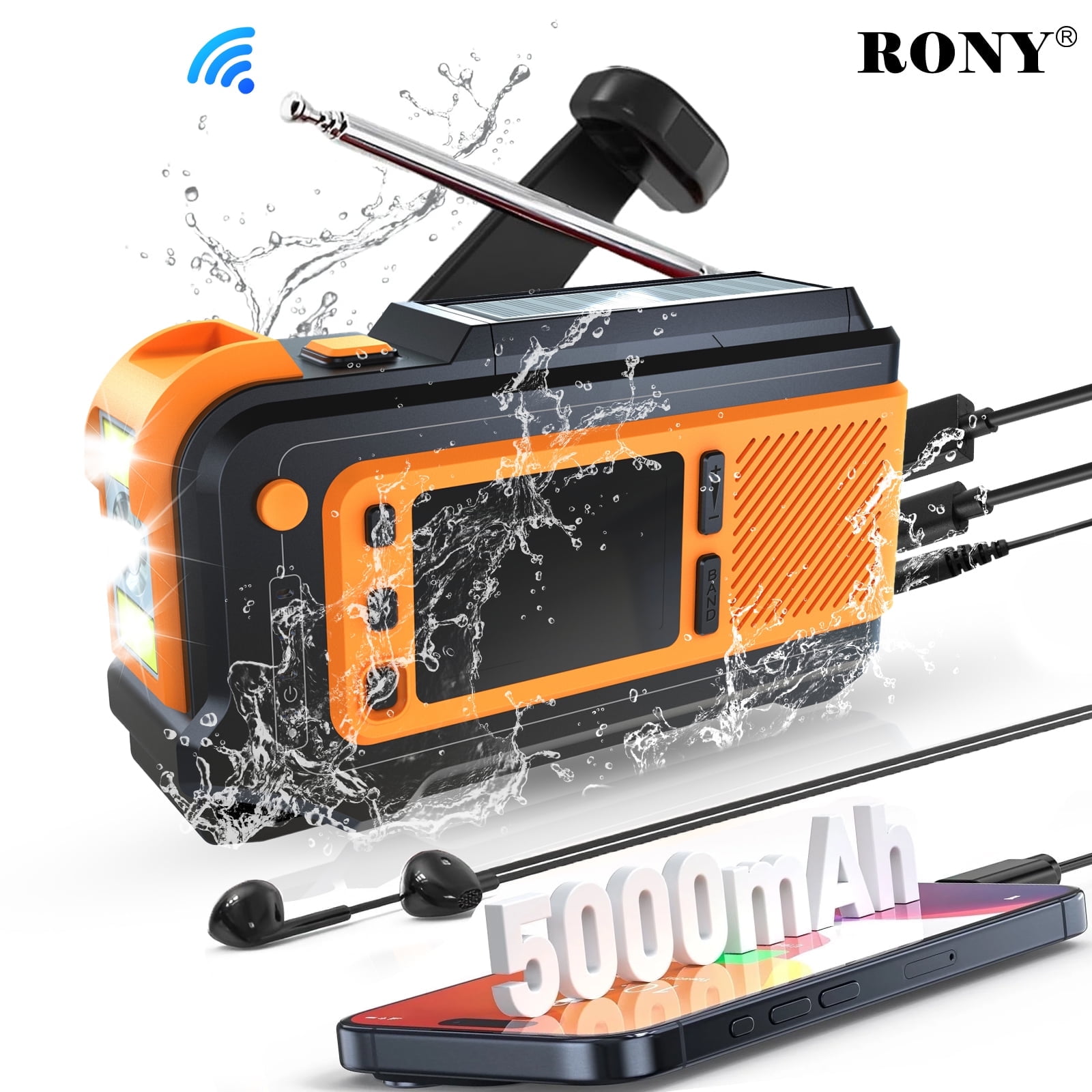 RONY Solar Powered Emergency Radio, AM/FM/Weather Radio with SOS Alarm ...