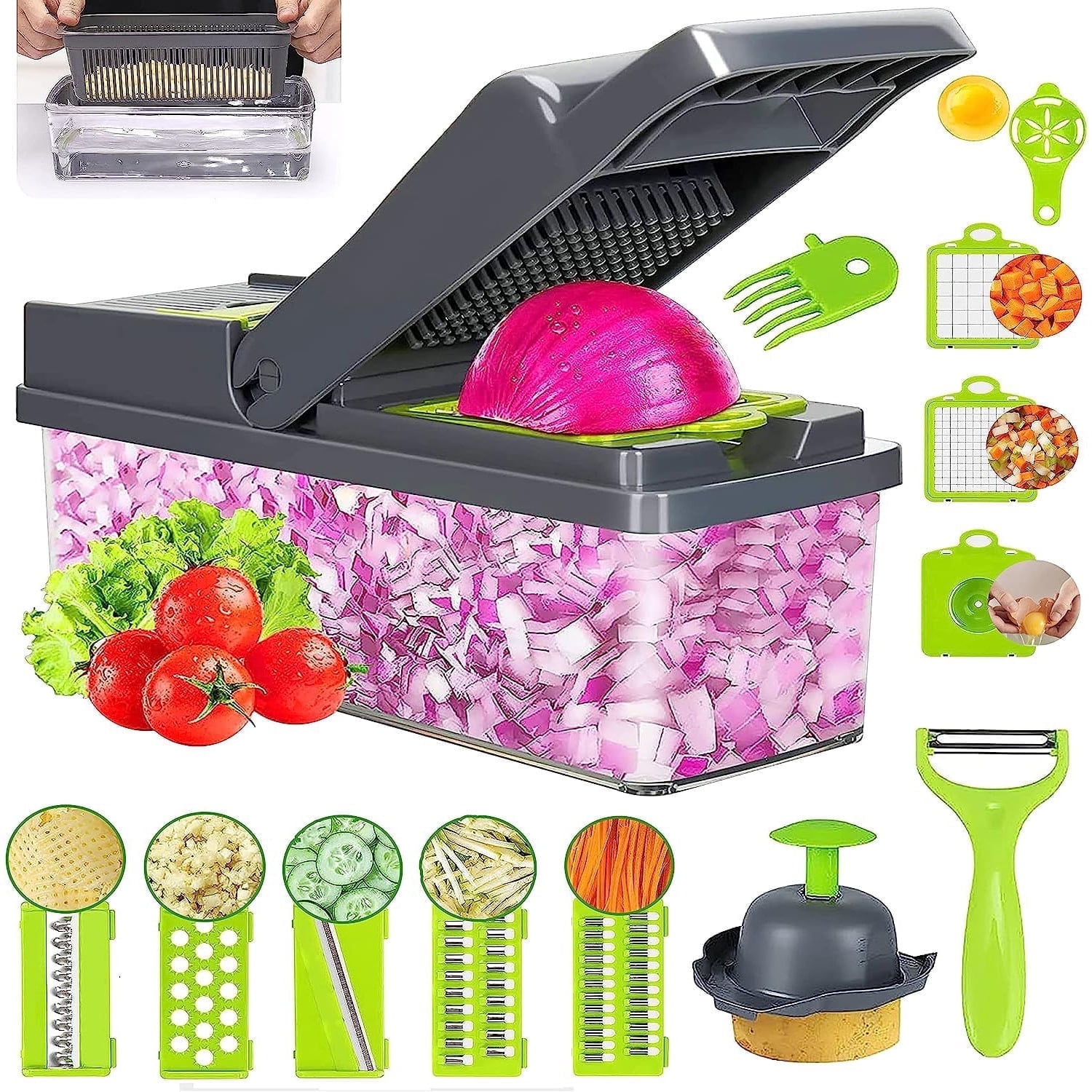 RONY Vegetable Chopper 15 in 1 Mandoline Slicer with Stainless Steel ...