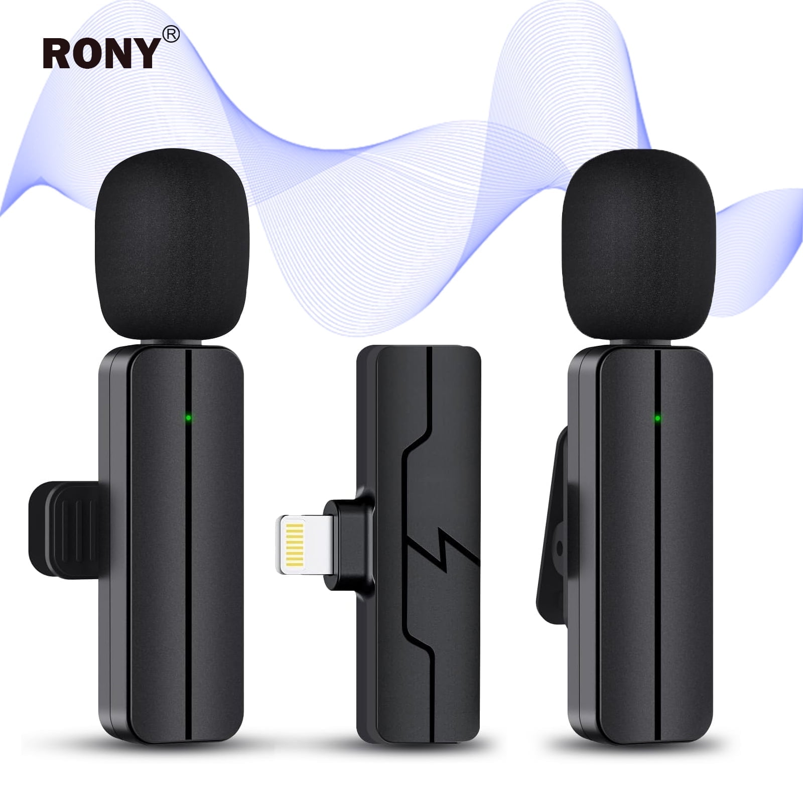 RONY Wireless Lavalier Lapel Microphone for iPhone iPad - Professional 2 Clip-on Mini Bluetooth ...