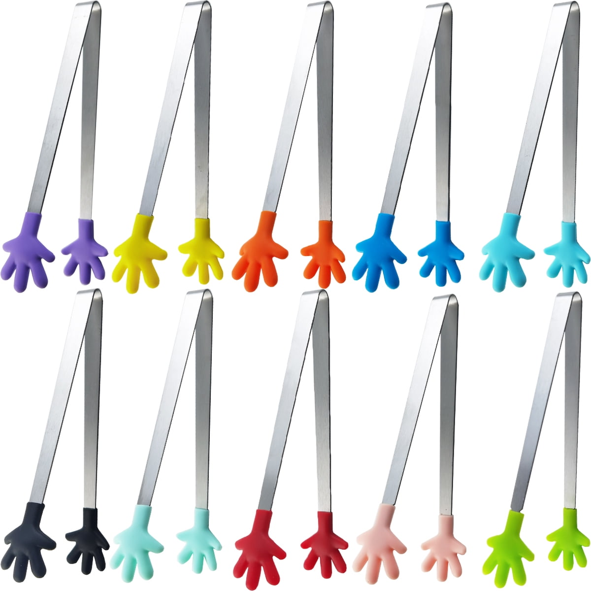 RONYOUNG 10PCS Mini Tong Hand Shape Silicone Tongs 5 Inch Small Kitchen ...