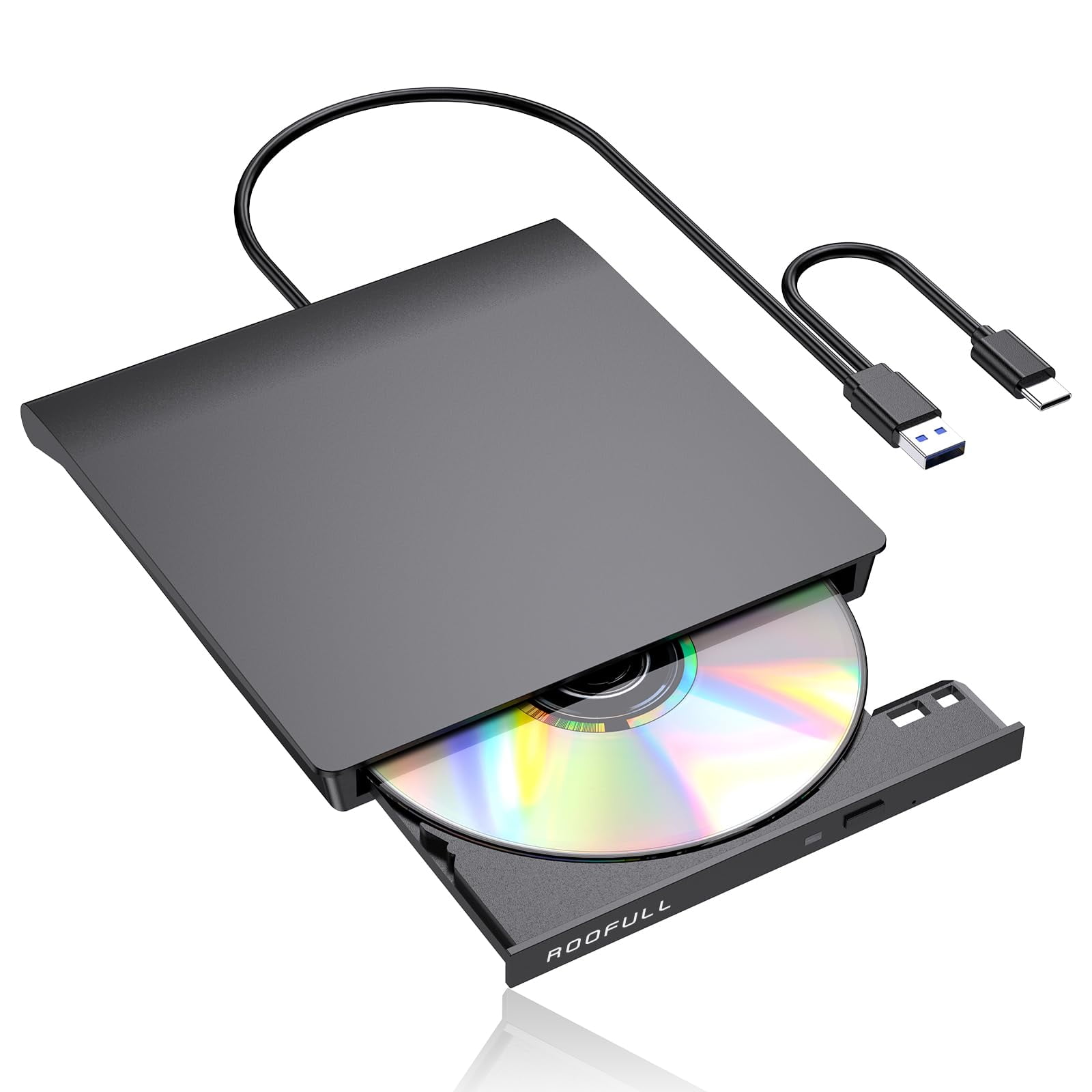 ROOFULL External CD DVD Drive for Laptop & Mac, USB Type-C CD DVD Disc ...