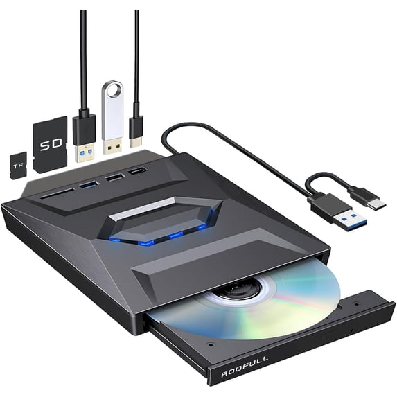 ROOFULL External CD DVD Drive USB 3.0 and USB-C CD ROM Burner DVD ...