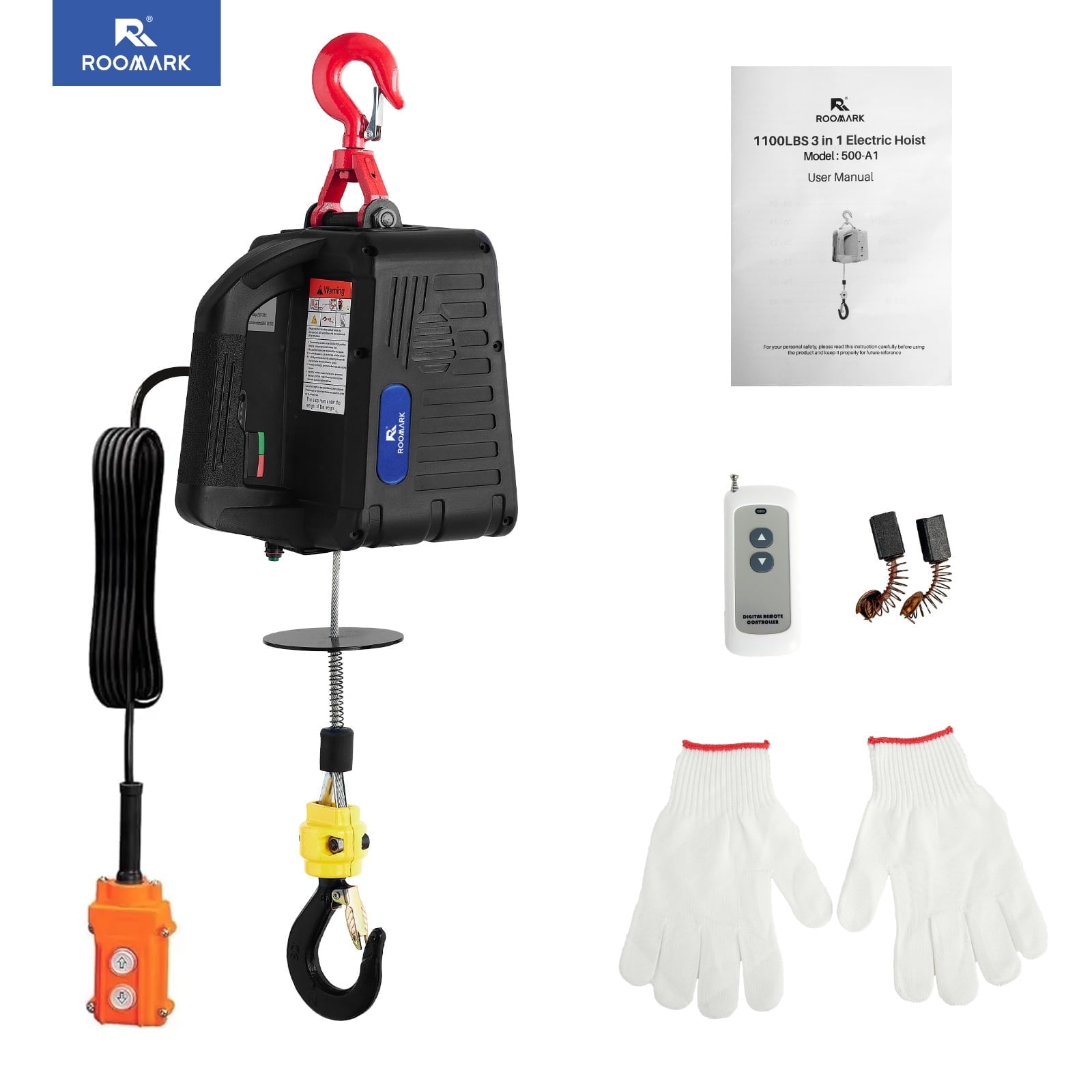 ROOMARK 3-in-1 Electric Hoist, 1100 lbs Lifting Capacity, 1500W ...