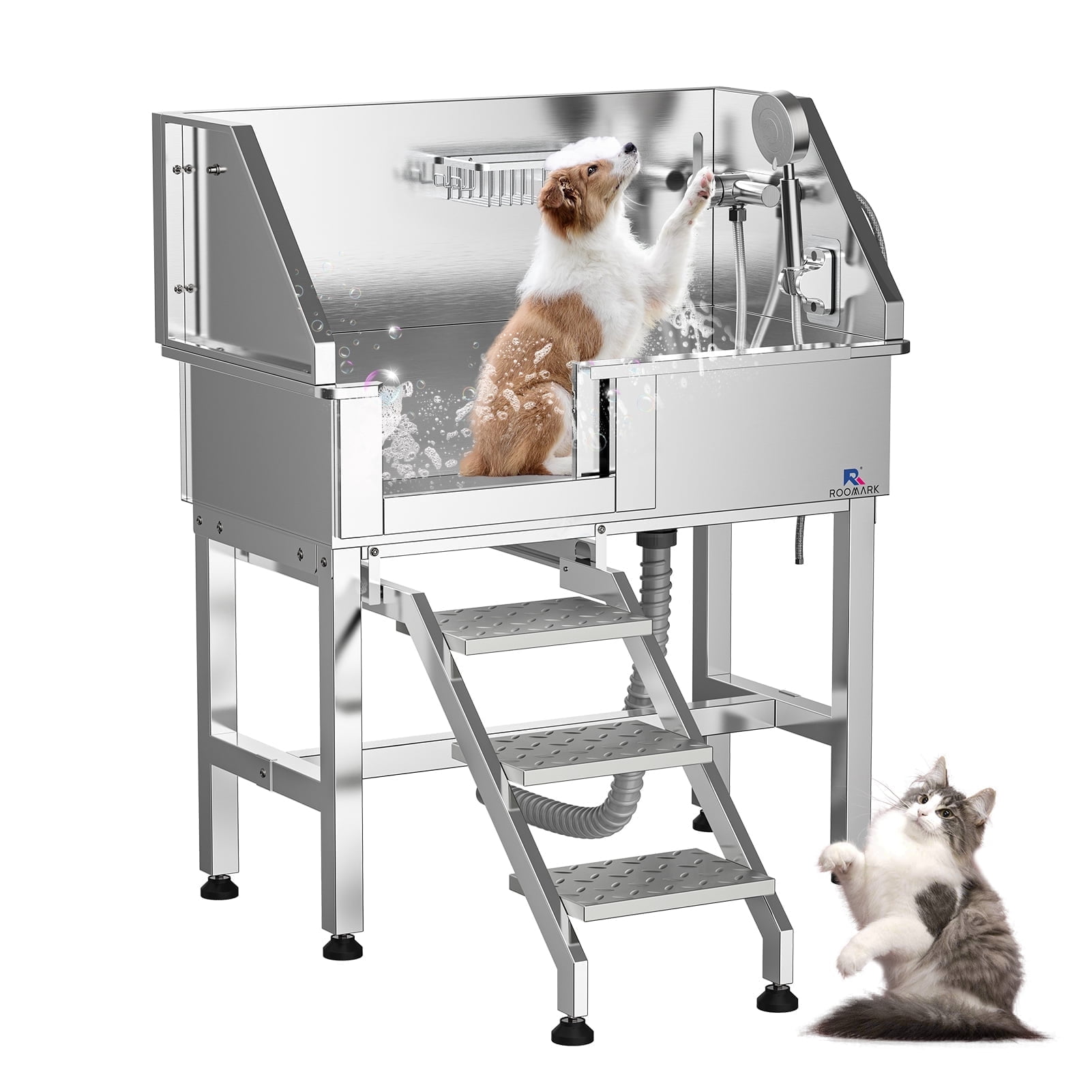 Roomark 34'' Pet Grooming Tub for Small Dogs, 304 Stainless Steel Dog ...