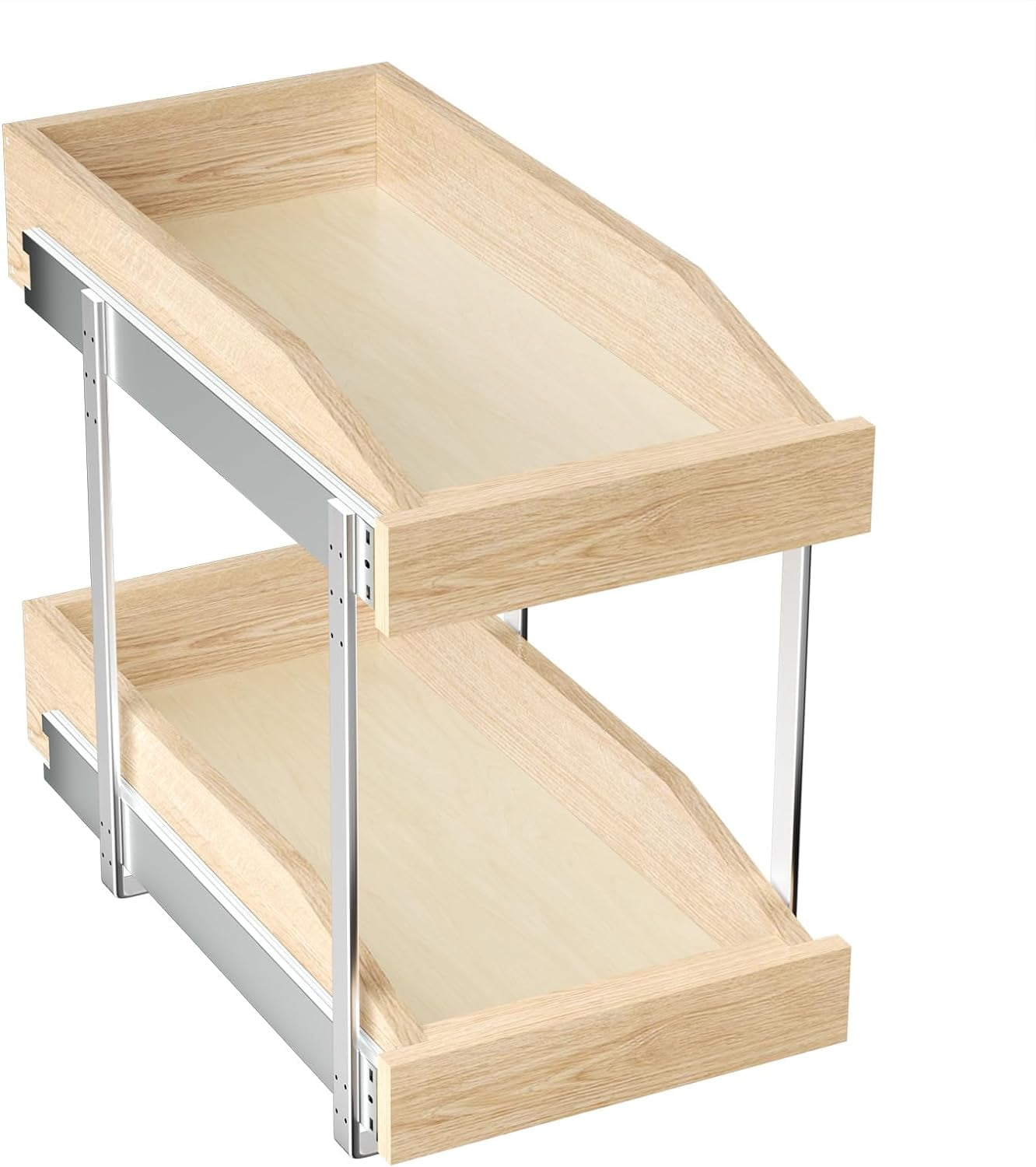 ROOMTEC 2 Tier Pull Out Cabinet Organizer, Double Tier Slide Out Wood ...