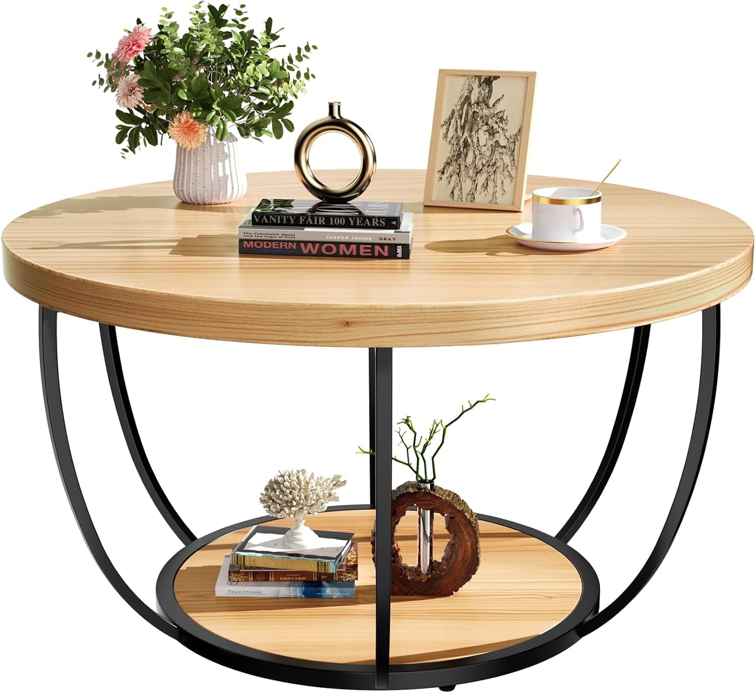 ROOMTEC 31.5" Round Coffee Table, 2-Tier Coffee Tables for Living Room ...