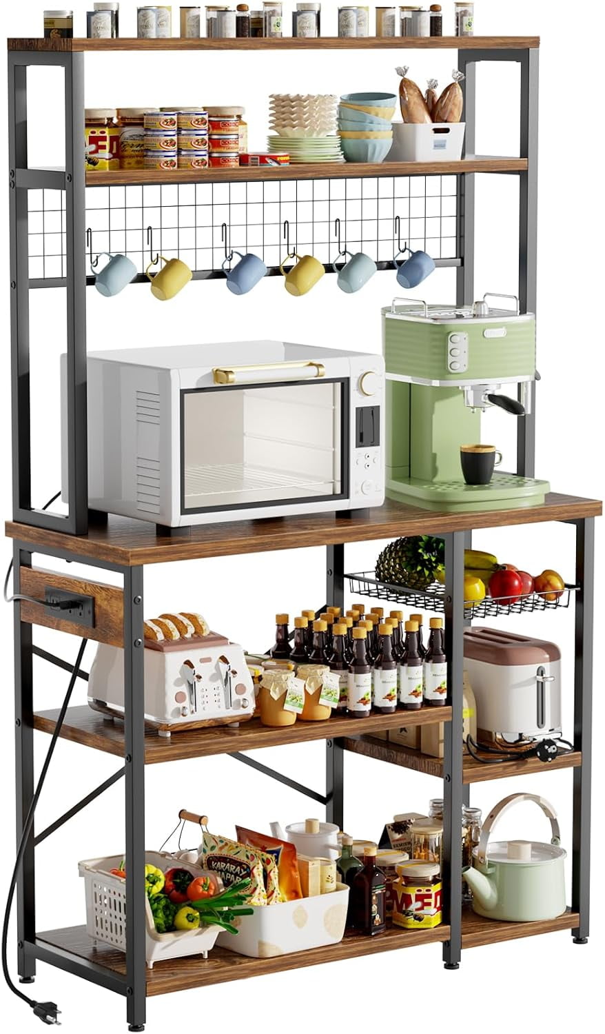 ROOMTEC Baker's Rack with Power Outlet, Microwave Stand with Storage, Kitchen Free Standing ...