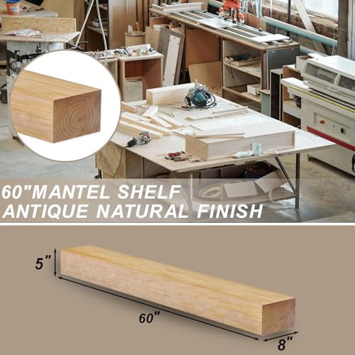ROOMTEC Fireplace Mantel,60" Wood Floating Fireplace Shelves,Wall ...
