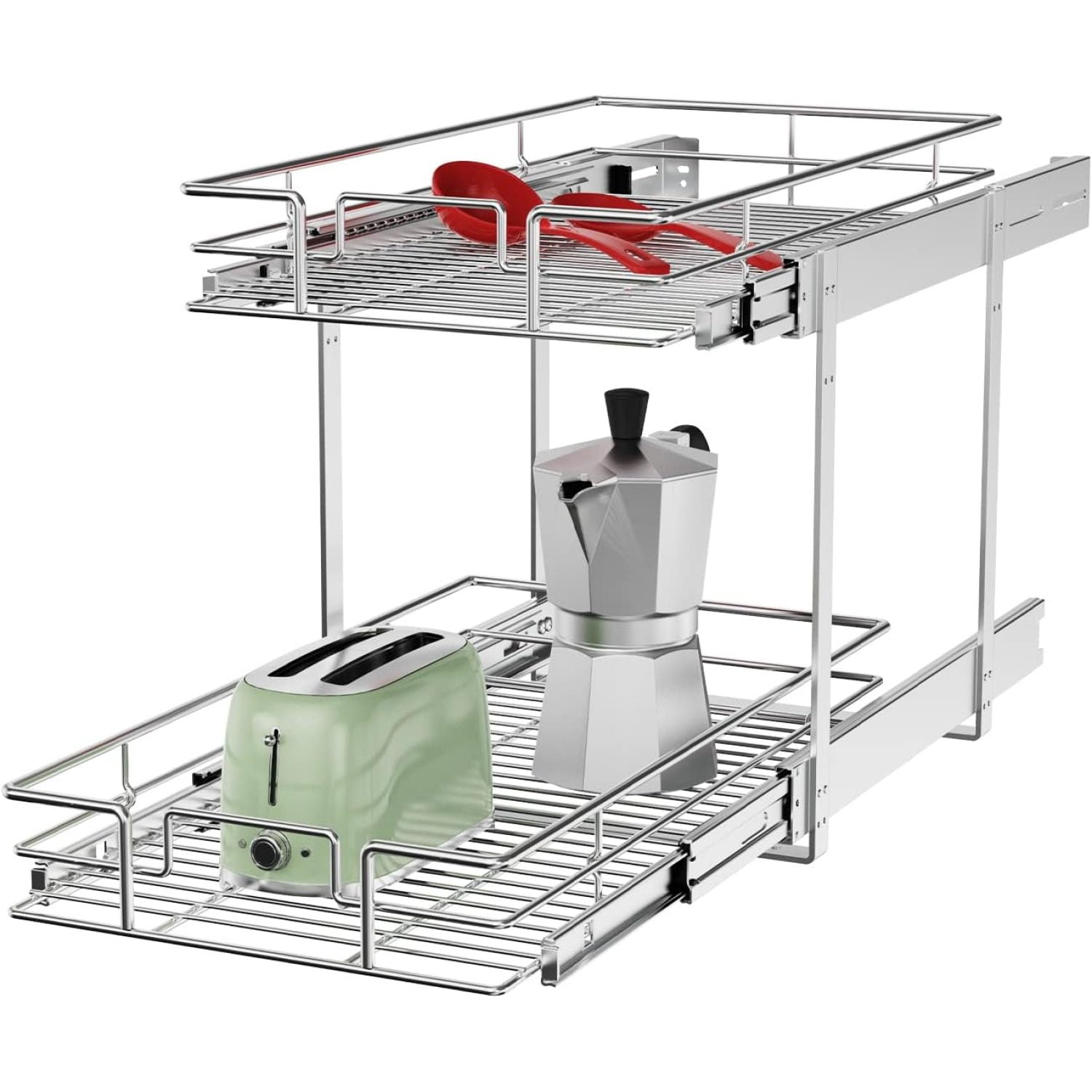 ROOMTEC Individual Pull Out Cabinet Organizer (11" W x 21" D), 2 Tier ...