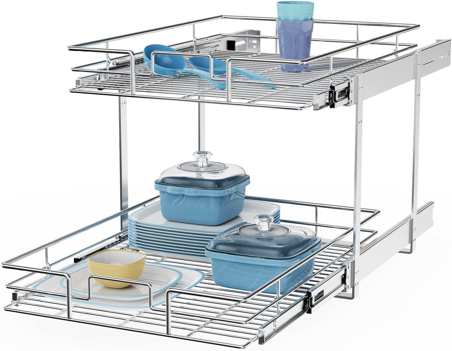 ROOMTEC Individual Pull Out Cabinet Organizer (17" W x 18" D), 2 Tier ...