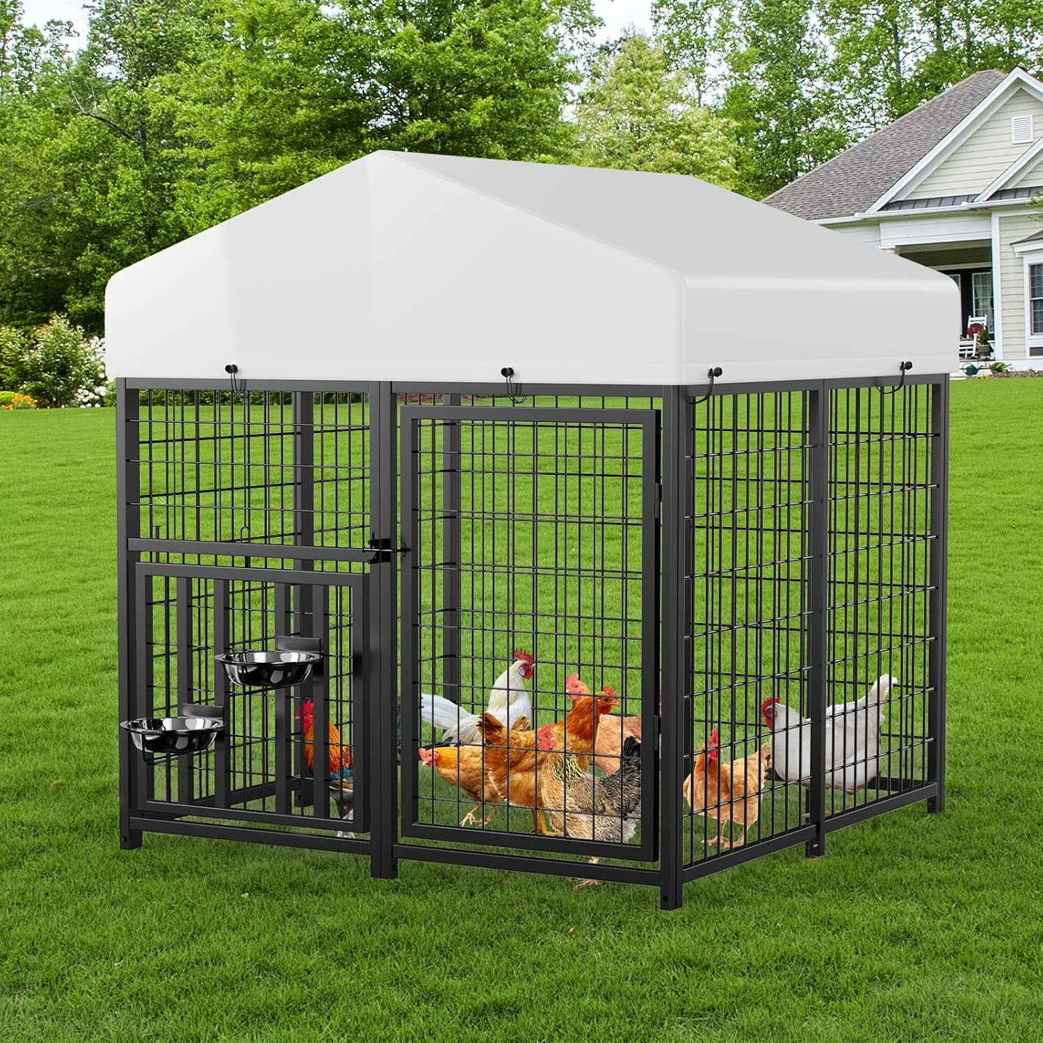 ROOMTEC Large Metal Chicken Coop, Walk-in Poultry Chicken Coops for 8 ...